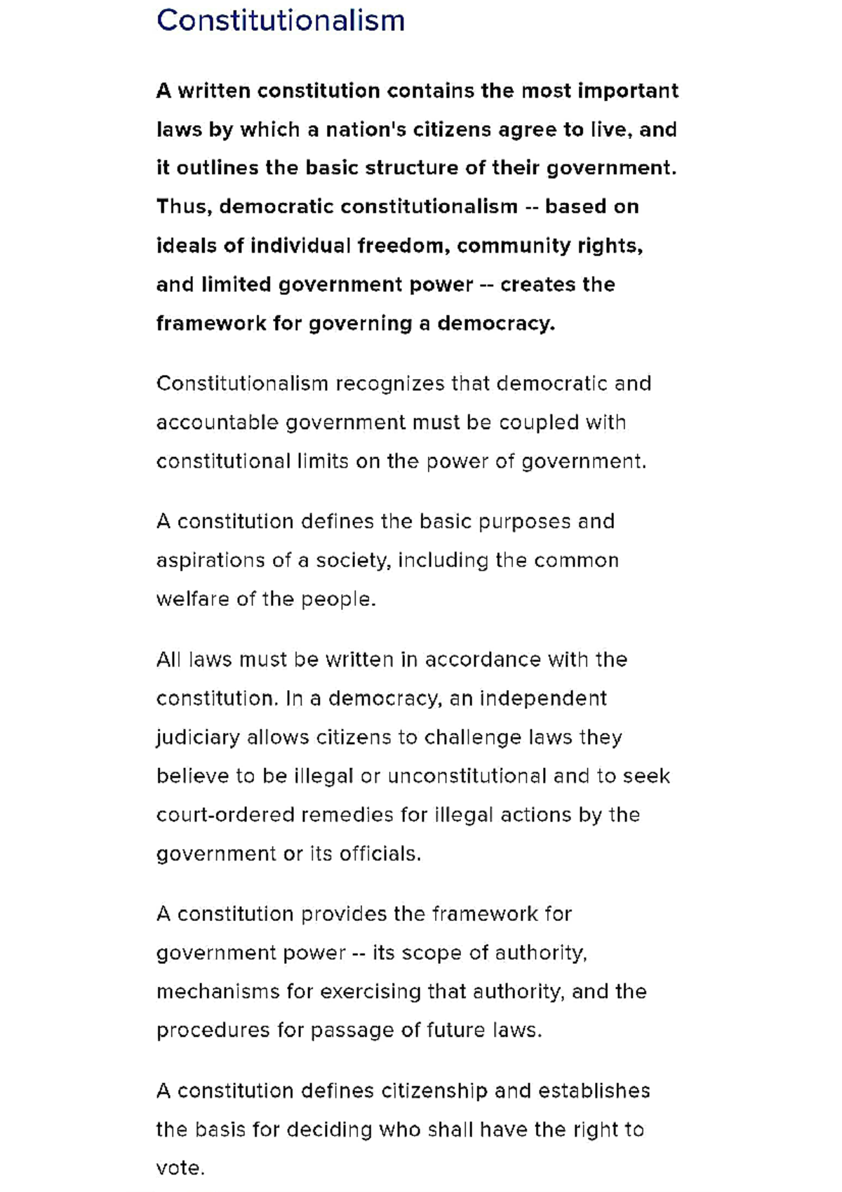 Constitutionalism- basic aspects - Constitutionalism A written ...