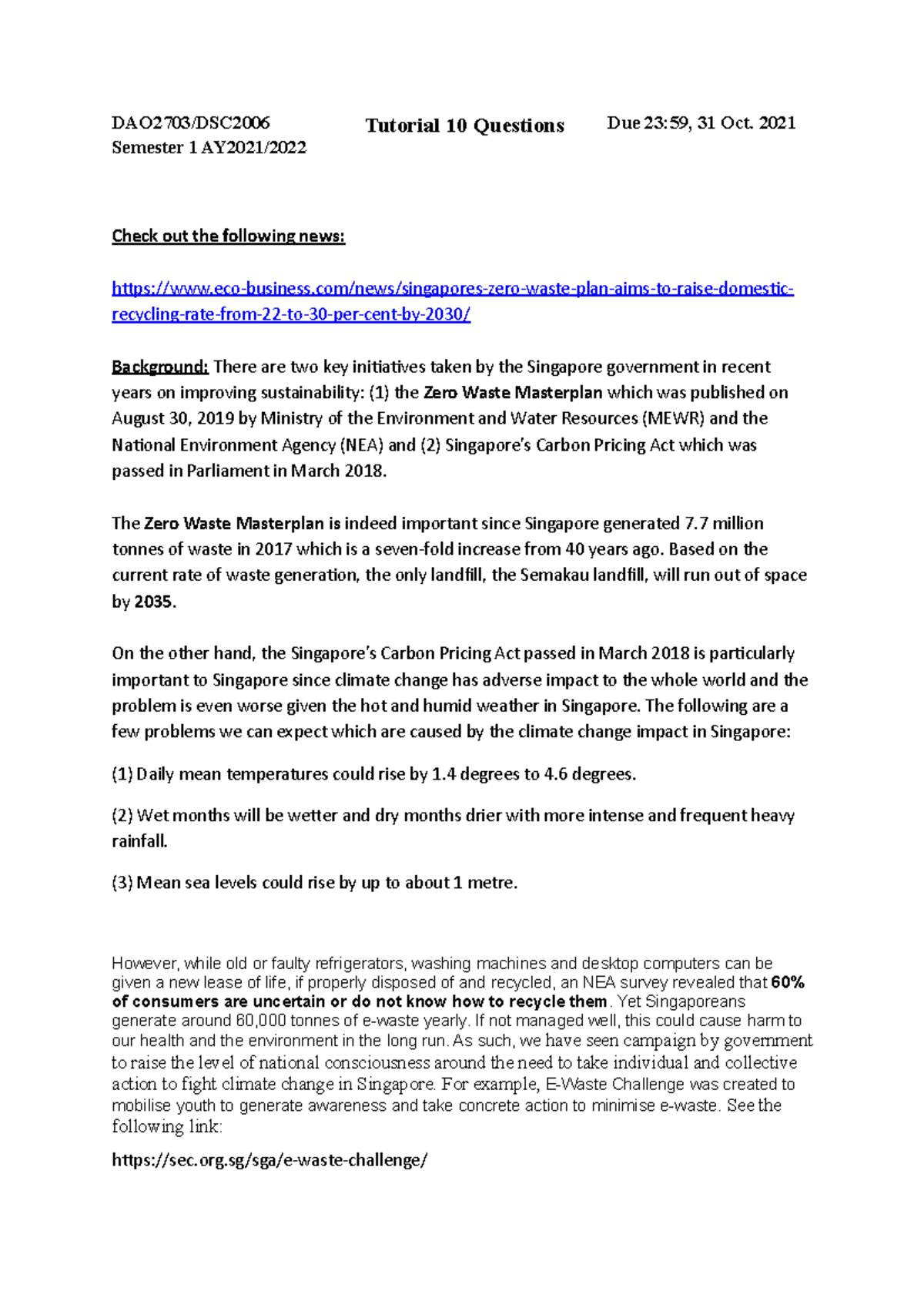 Tutorial 10 Questions - DAO2703 - NUS - Studocu