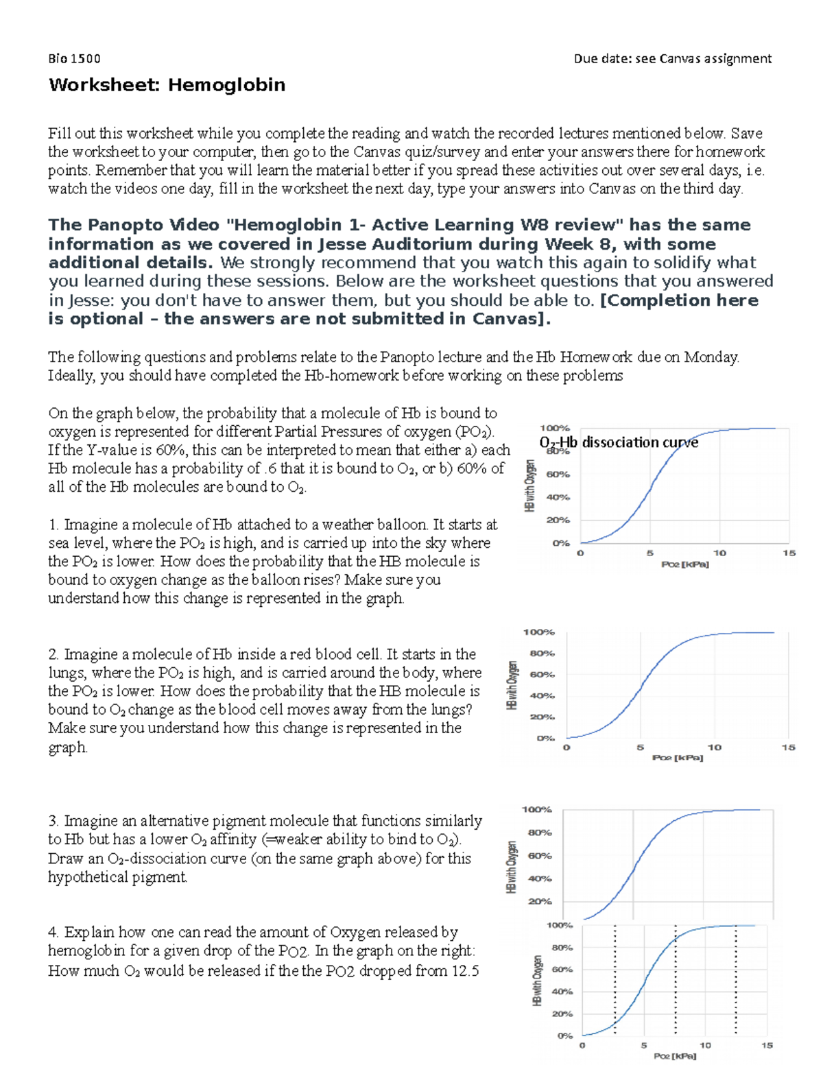 #13 Hemoglobin-1 - Homework 13 Dr. Liscum - Bio 1500 Due date: see ...