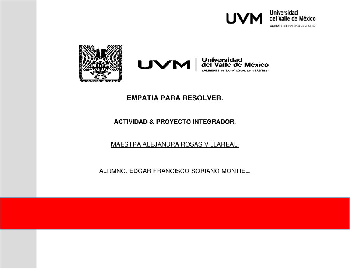 proyecto integrador - EMPATIA PARA RESOLVER. ACTIVIDAD 8. PROYECTO INTEGRADOR. MAESTRA ALEJANDRA ...