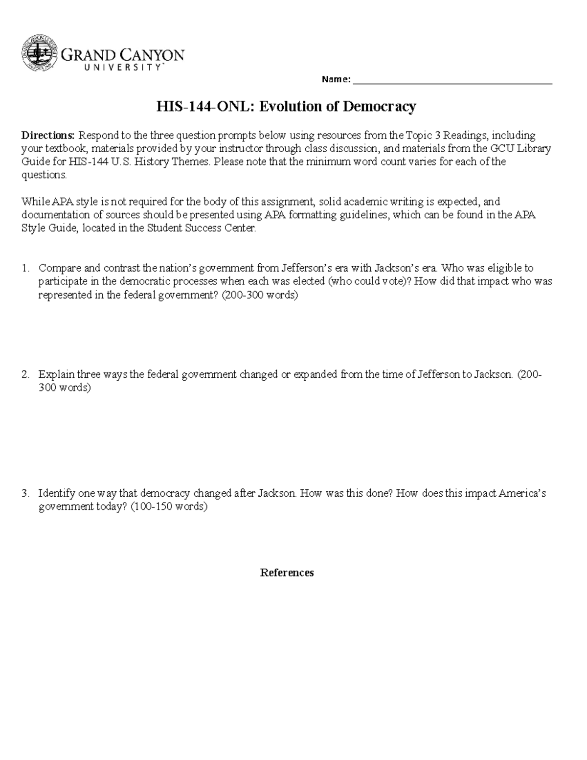 HIS-144-RS-Evolution of Democracy Worksheet - Name