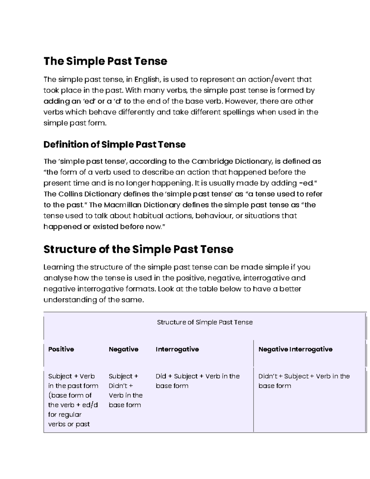Simple past tense 2023 - Apuntes - The Simple Past Tense The simple ...