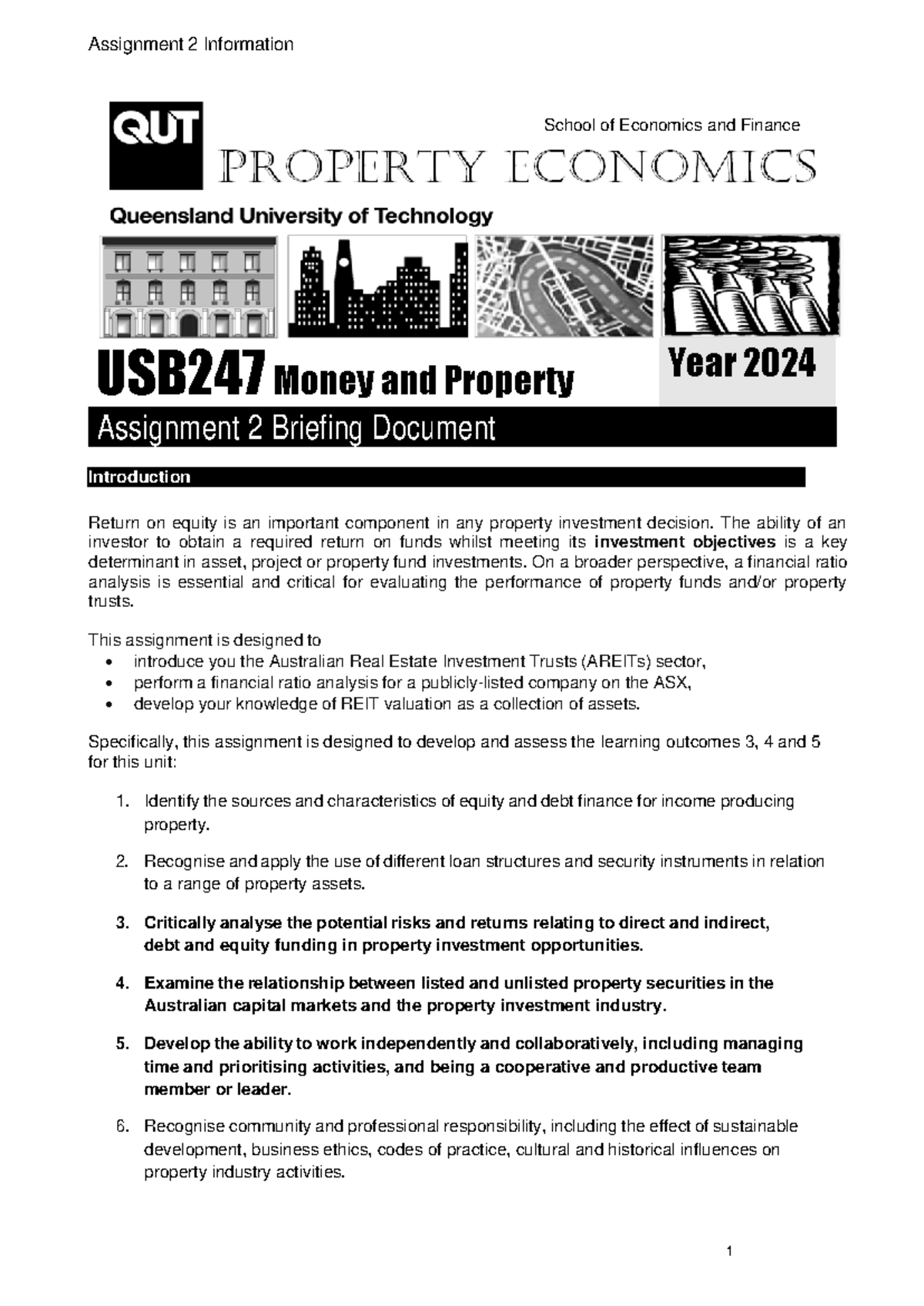Assignment Brief Ass. 2, 2024S1-2 - Assignment 2 Information Year 2024 USB247 Money and Property ...