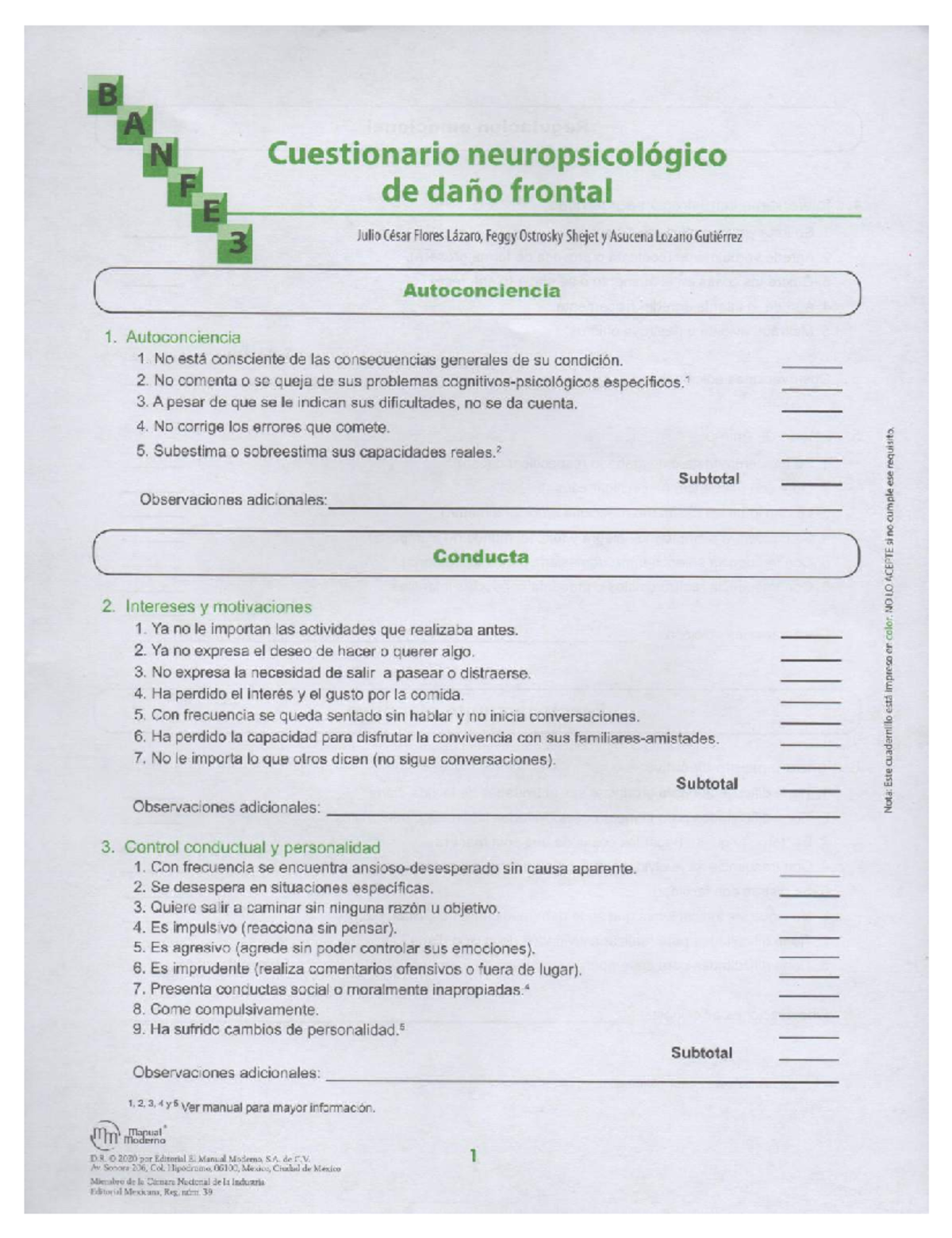 Banfe-3. Cuestionario neuropsicológico del daño frontal - Psicología ...
