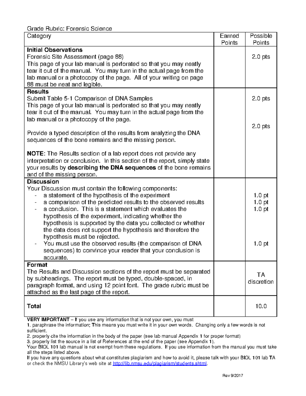 Forensic Science grade rubric 8e - Grade Rubric: Forensic Science ...