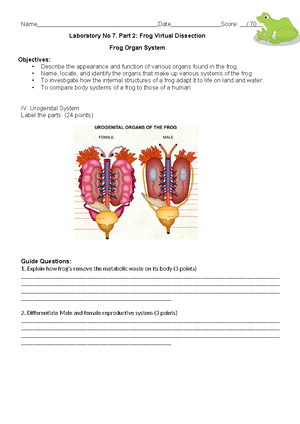 Laboratory No. 7 Part 3 - Name Date Score: Laboratory No 7: Frog ...