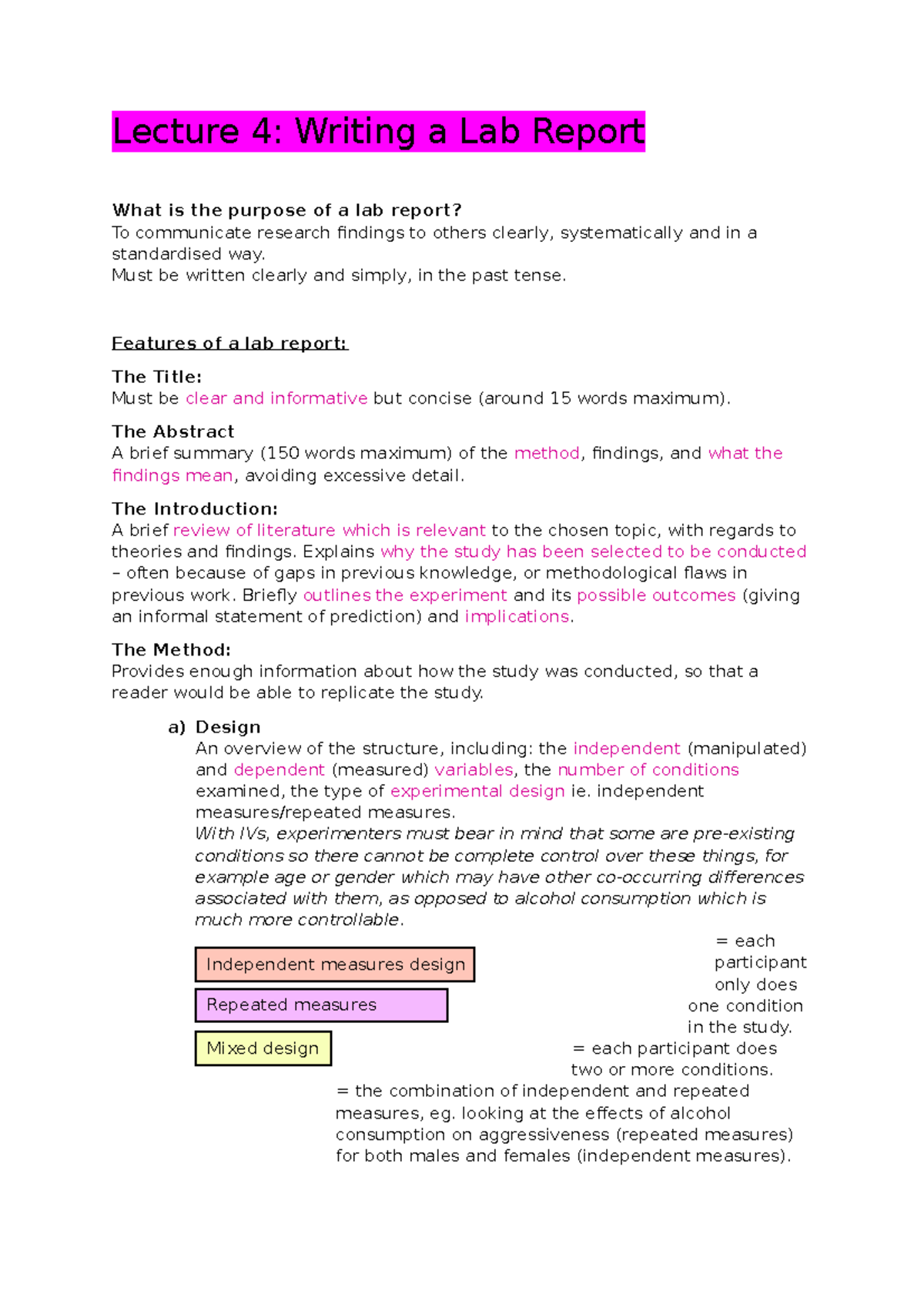 Lecture 4- Writing a Lab Report - Lecture 4: Writing a Lab Report What ...