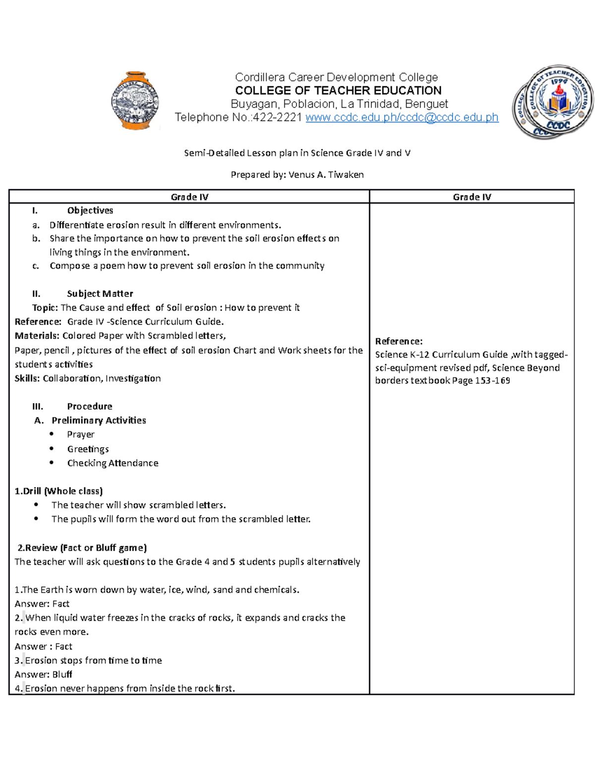 Final Lesson Plan ( Scince 4 -5) - Cordillera Career Development ...