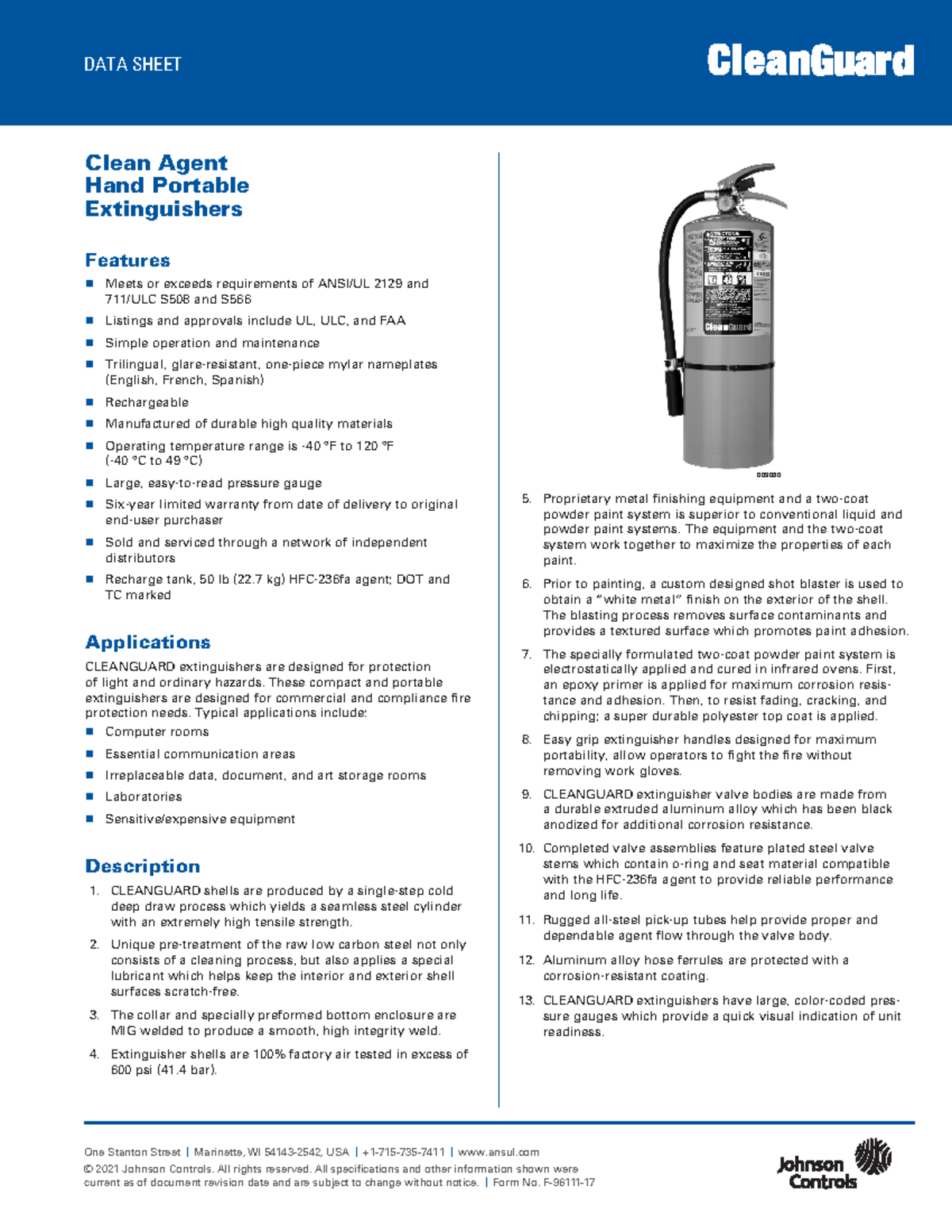 Cleanguard DATA Sheet - CATALOG - DATA SHEET One Stanton Street ...