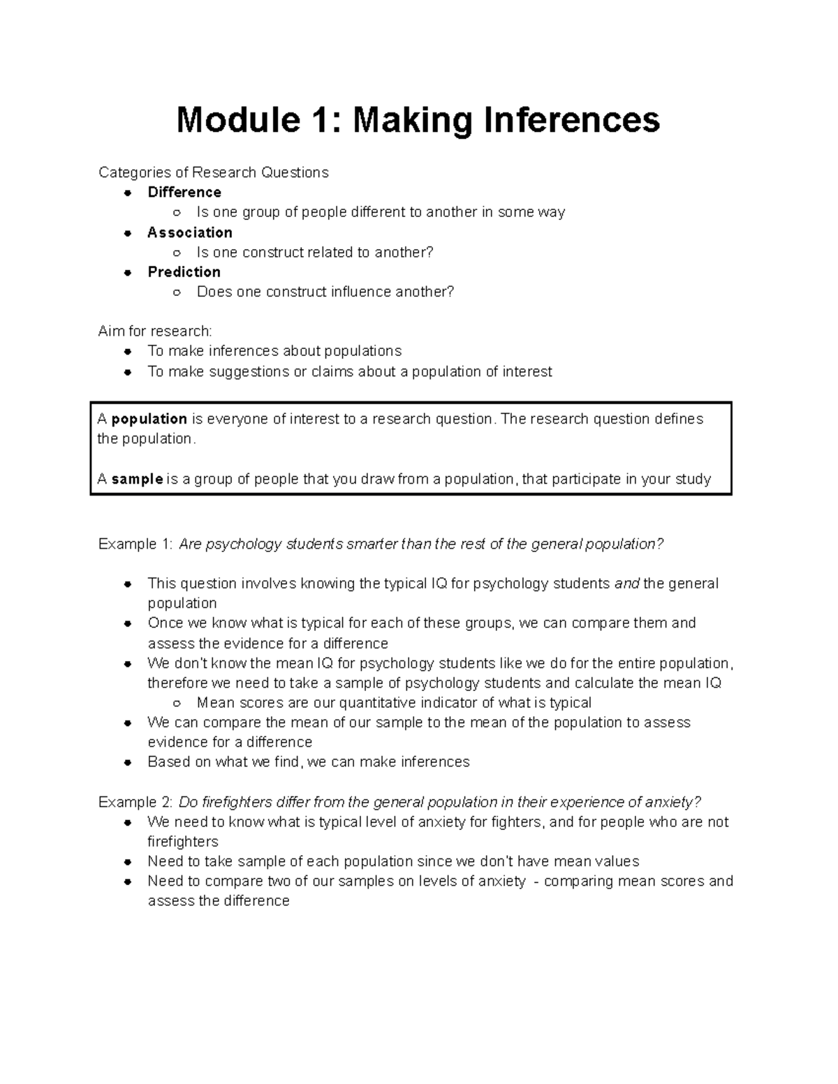 Research Methods - Module 1: Making Inferences Categories of Research ...