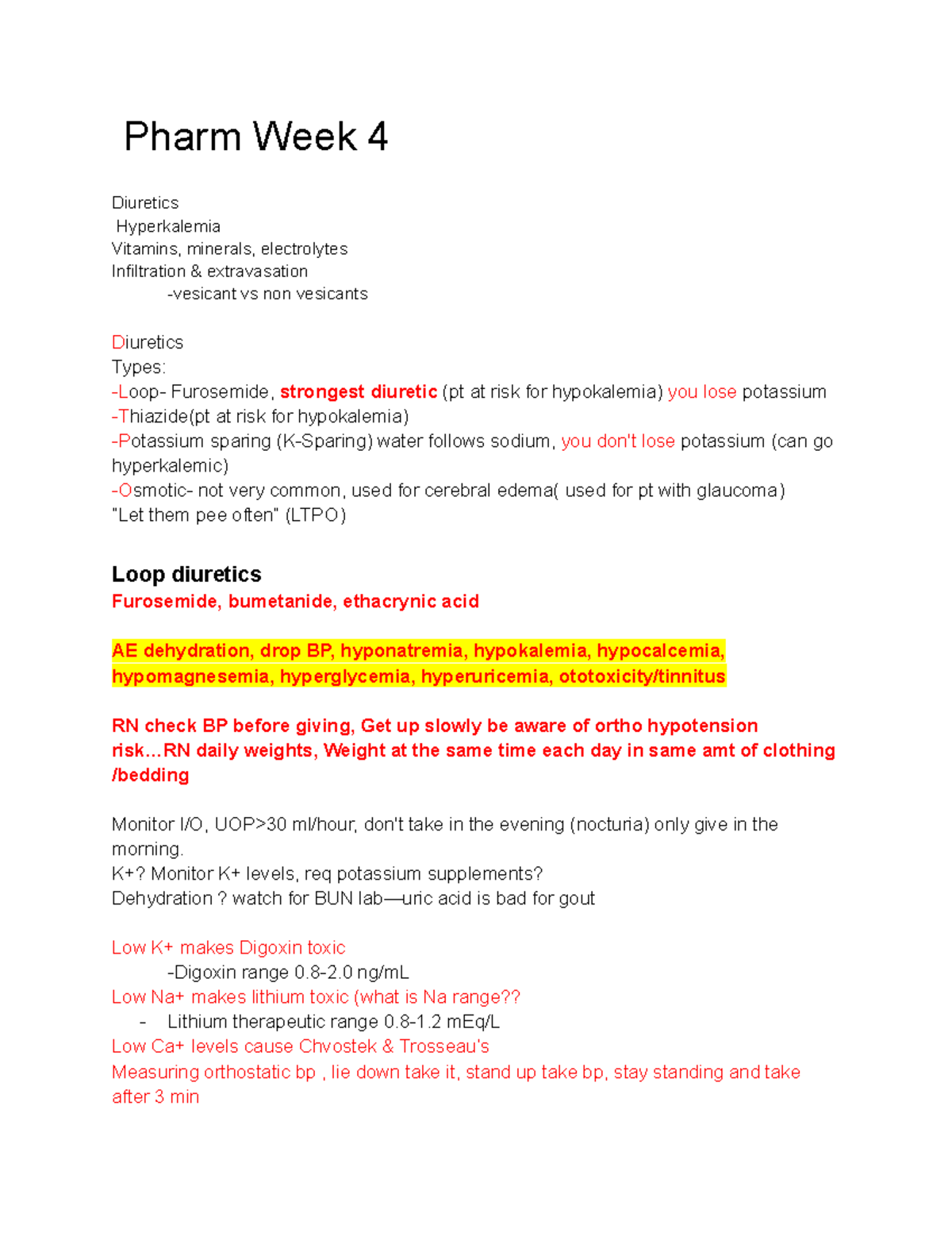 Pharm woods week 4 - Pharm Week 4 Diuretics Hyperkalemia Vitamins ...