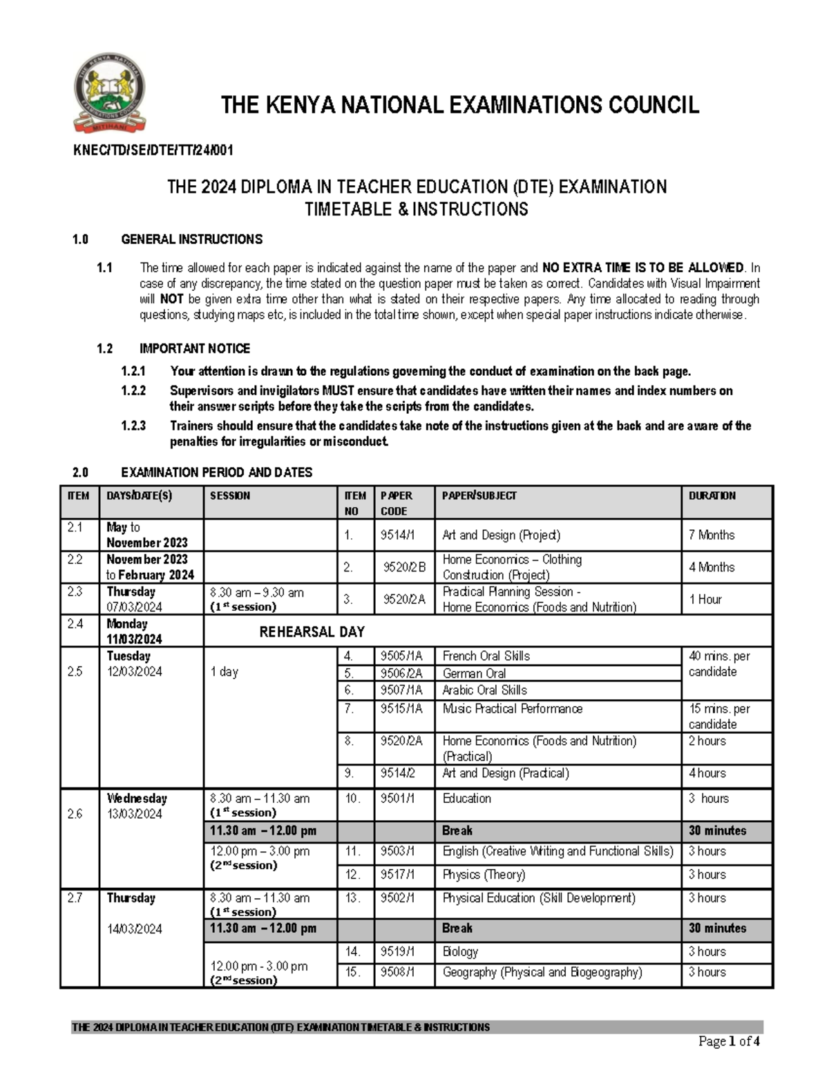 2024-DTE - Dpte paper - THE 2024 DIPLOMA IN TEACHER EDUCATION (DTE ...