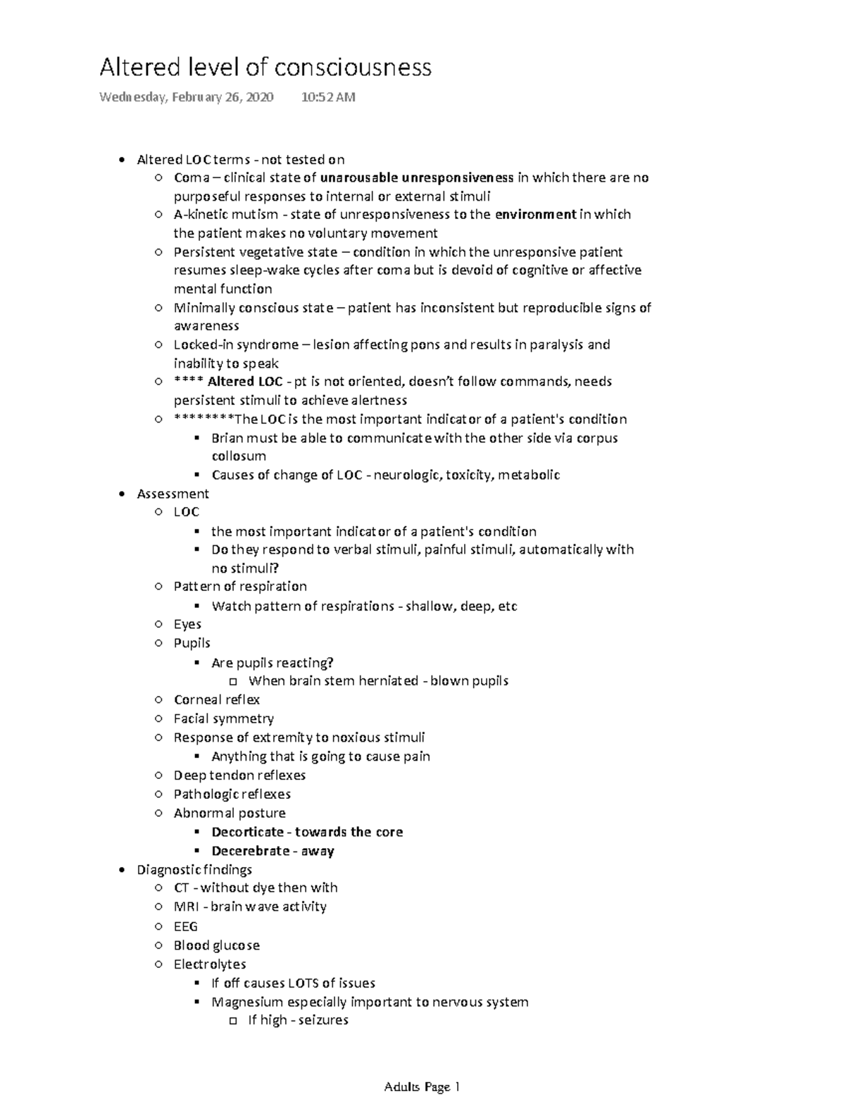Altered level of consciousness - Altered LOC terms - not tested on Coma ...