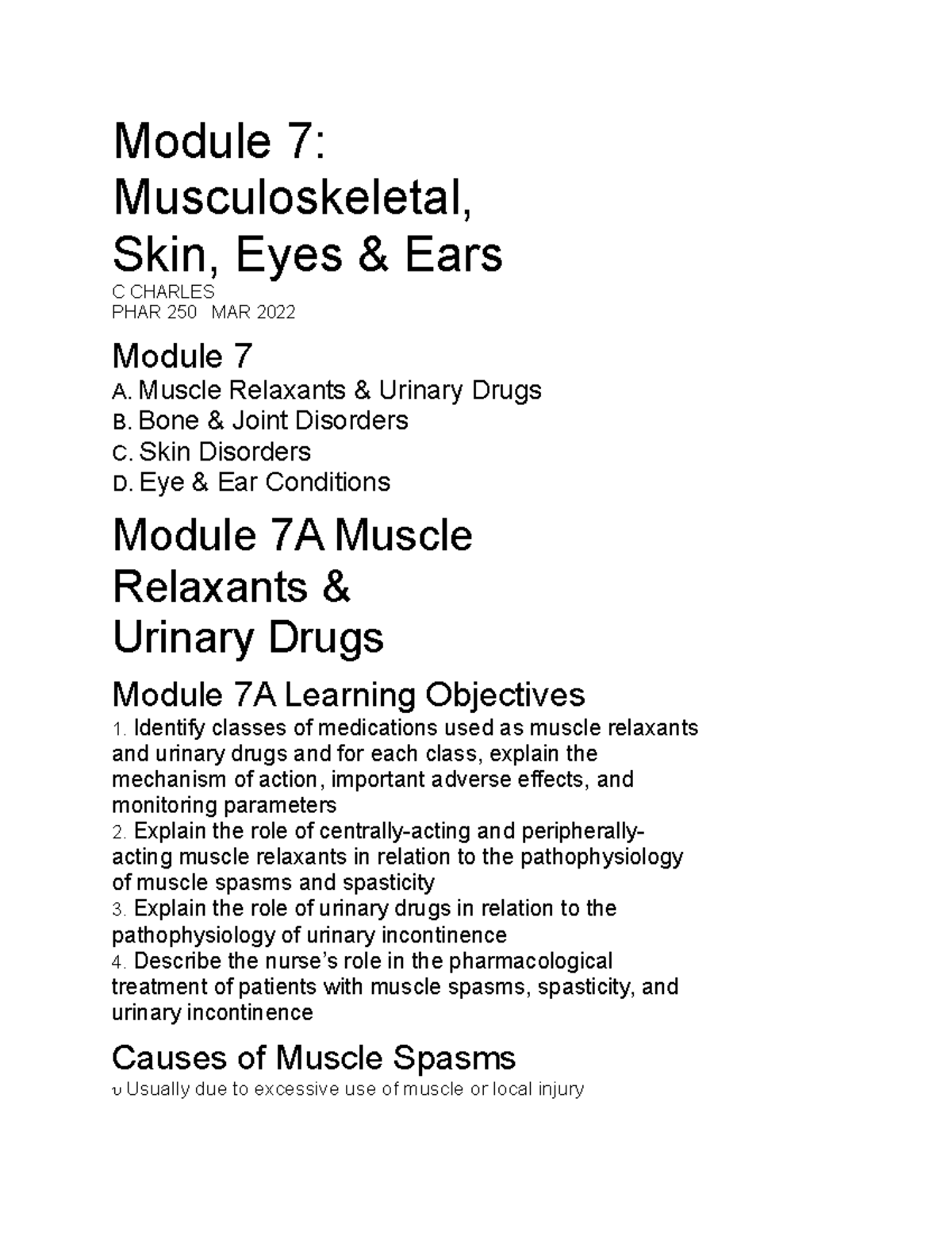 Pharm 250 Module 7 - Power point - Module 7: Musculoskeletal, Skin ...