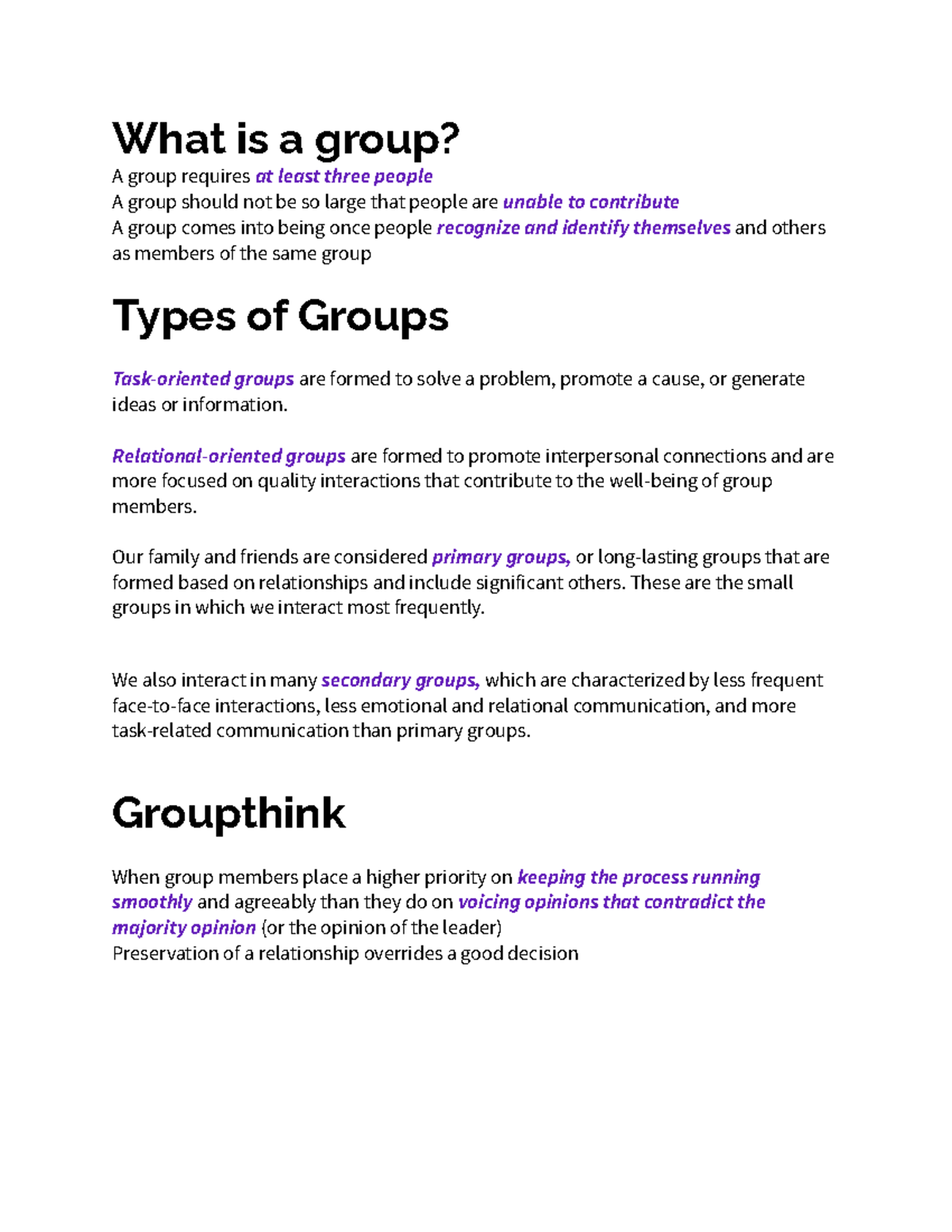 Intro TO COMM EXAM 2 Notes - What is a group? A group requires at least ...