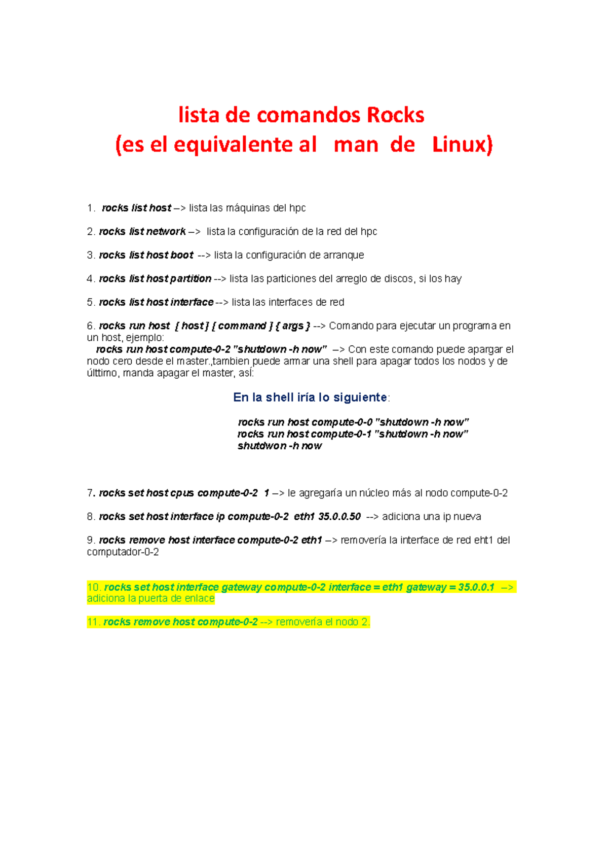 Lista de comandos Rocks - lista de comandos Rocks (es el equivalente al ...