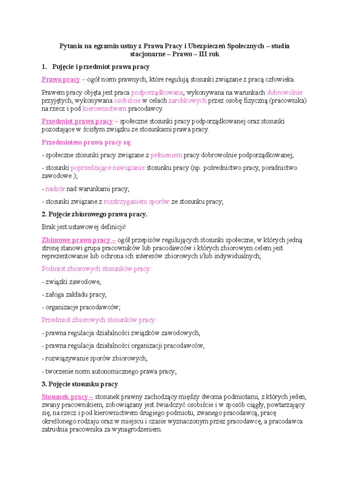 Odpowiedzi do egzaminu z Prawa Pracy - Pytania na egzamin ustny z Prawa Pracy i Ubezpieczeń ...