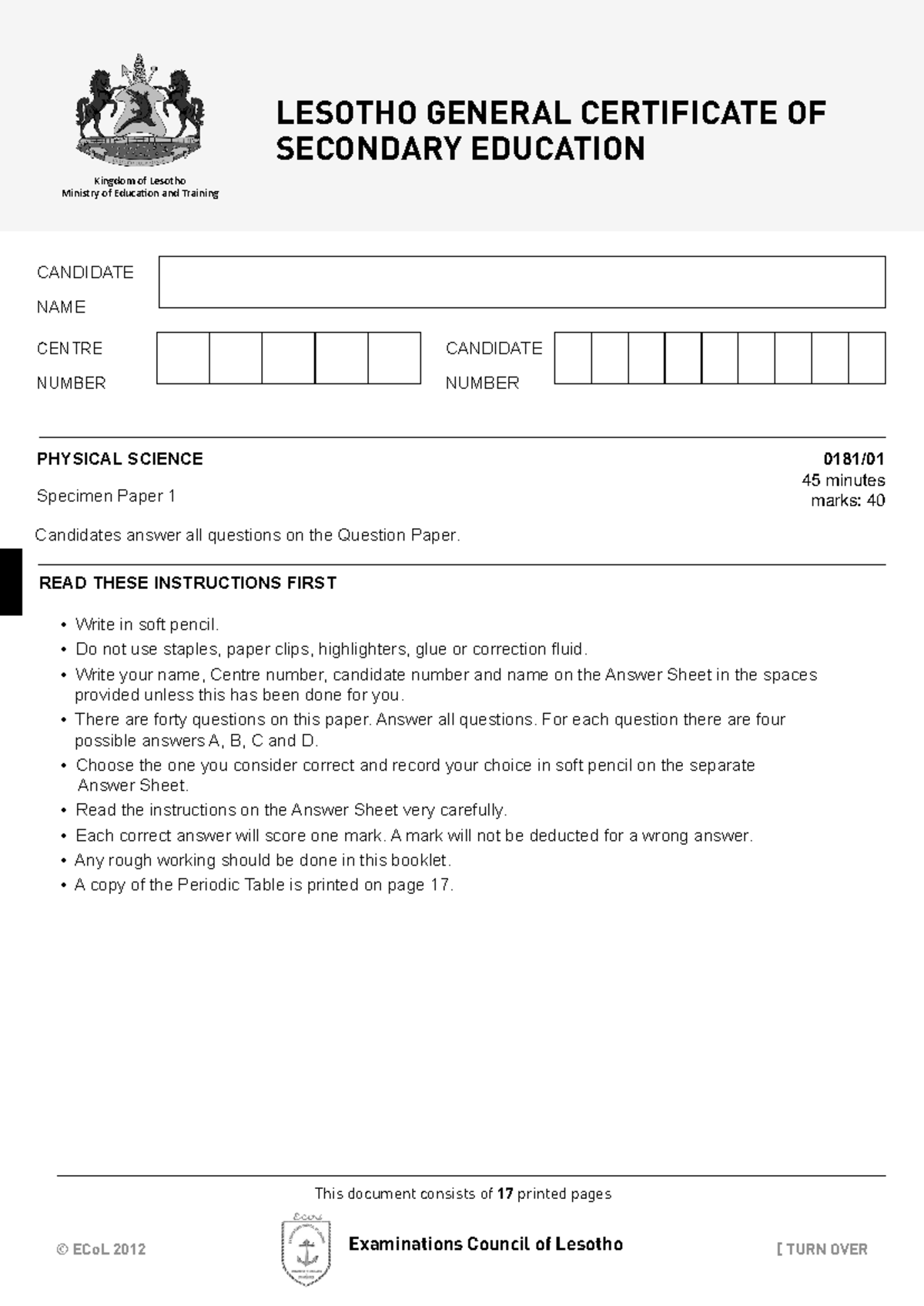 View-question-paper - Nice work - LESOTHO GENERAL CERTIFICATE OF ...