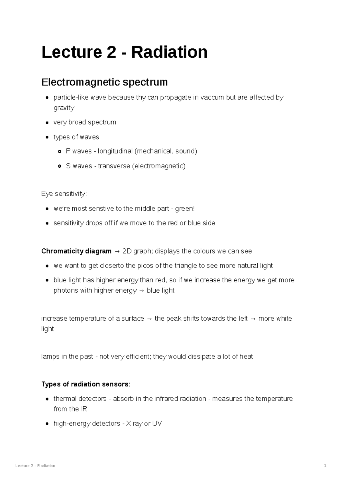 Lecture 2 - Radiation - Lecture 2 - Radiation Electromagnetic spectrum ...