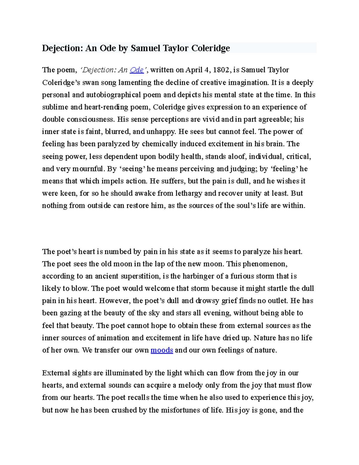 Dejection an ode - english notes - Dejection: An Ode by Samuel Taylor ...