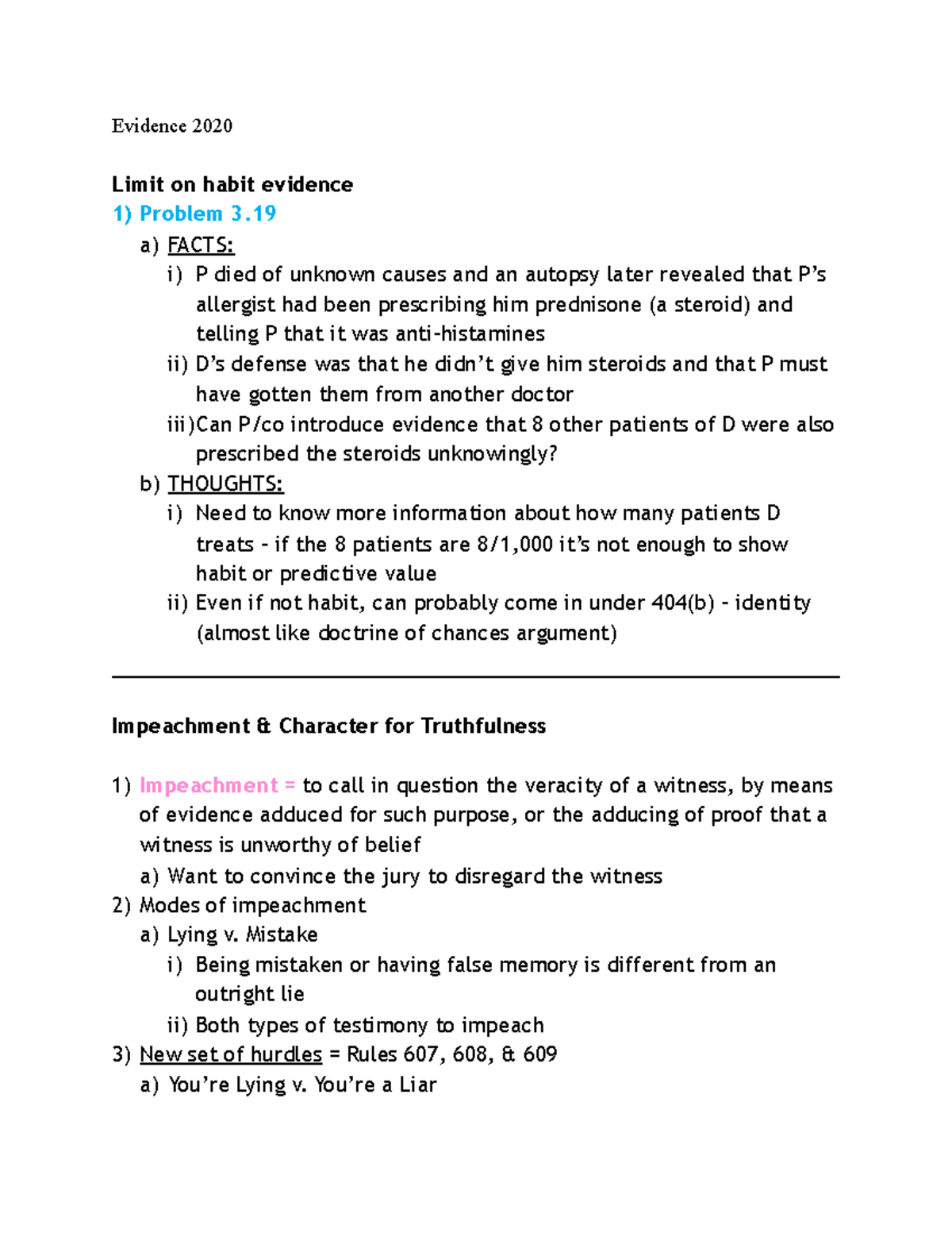 Limit on habit evidence Problem 3.19 Hypo and Notes - Evidence 2020 ...