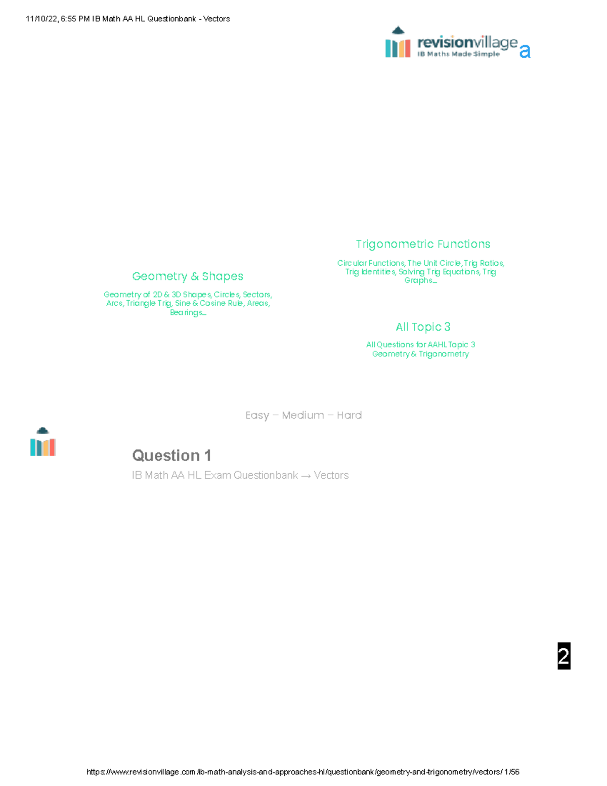 Vectors - ####### 11/10/22, 6:55 PM IB Math AA HL Questionbank ...