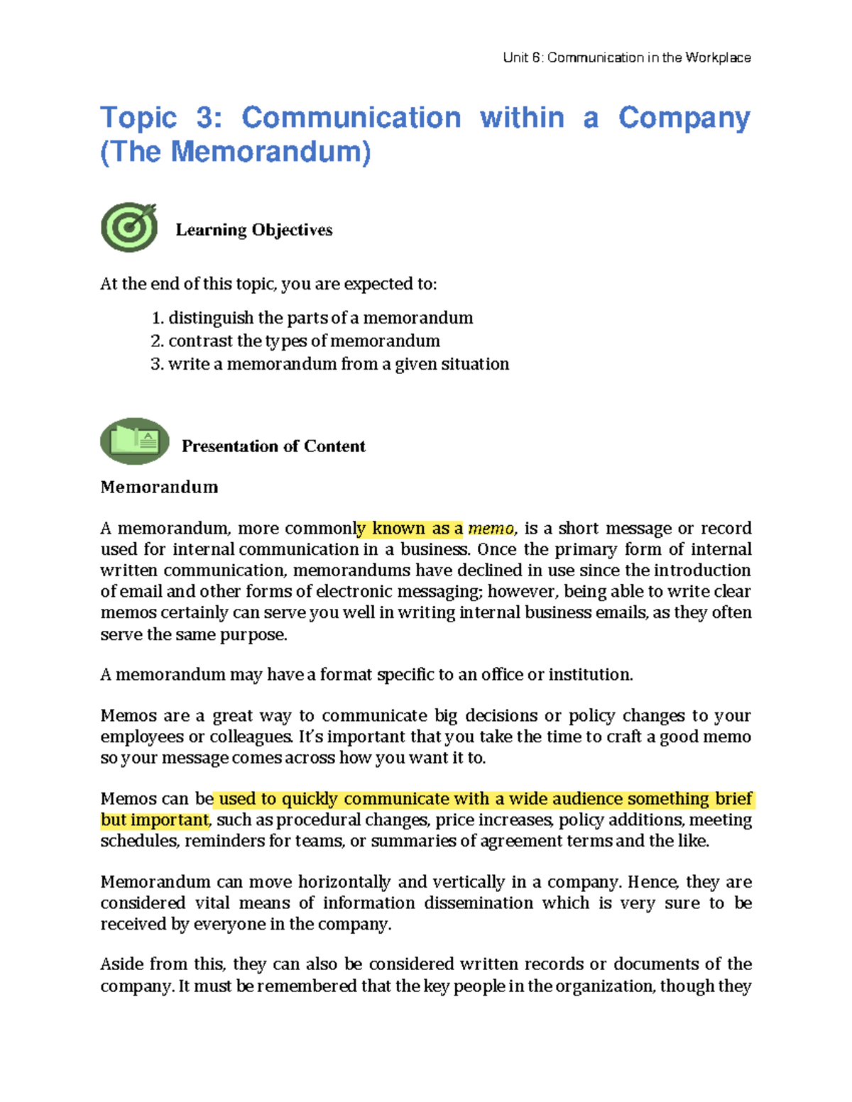 548682275 Unit 6 Topic 3 Communication Within a Company - Topic 3 ...