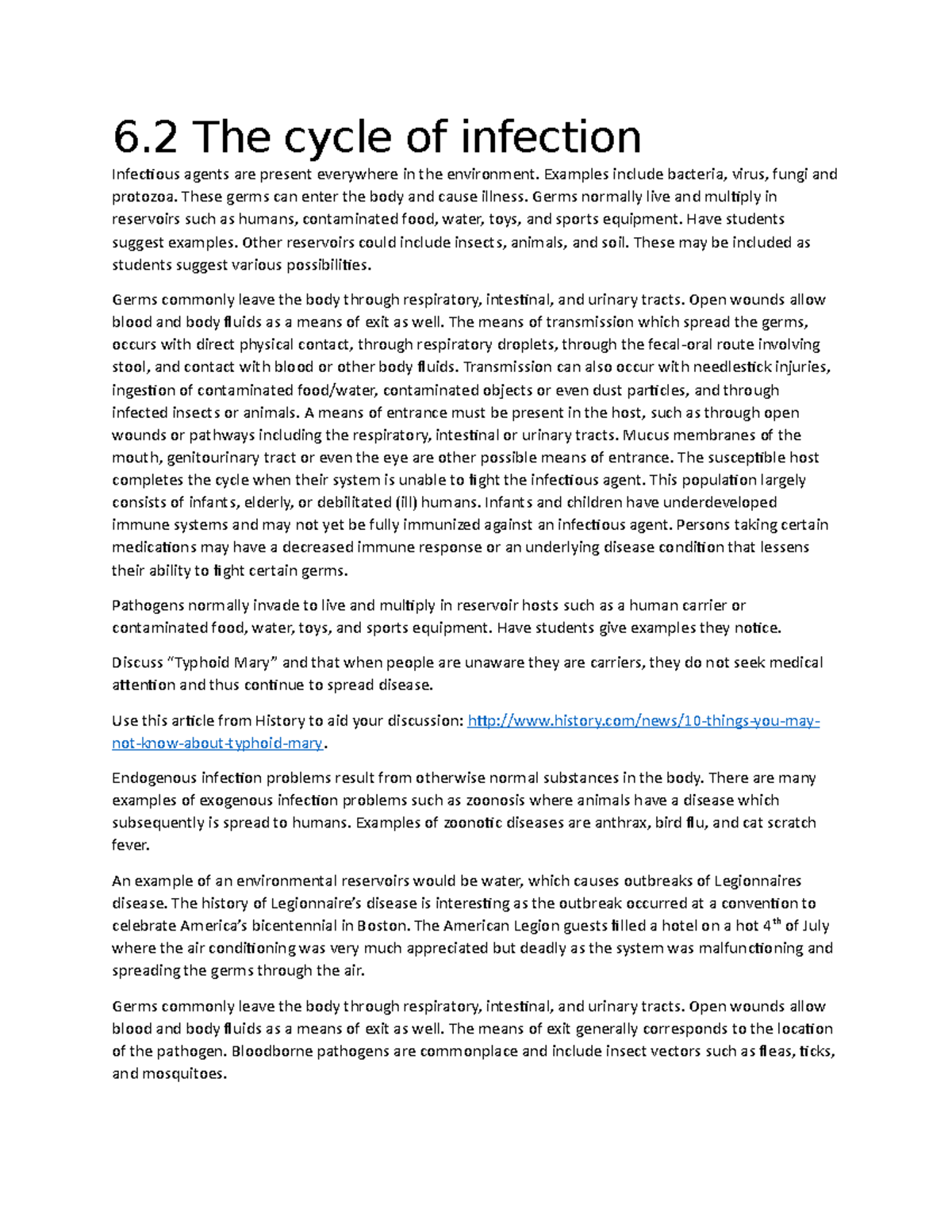 6.2 The cycle of infection - 6 The cycle of infection Infectious agents ...