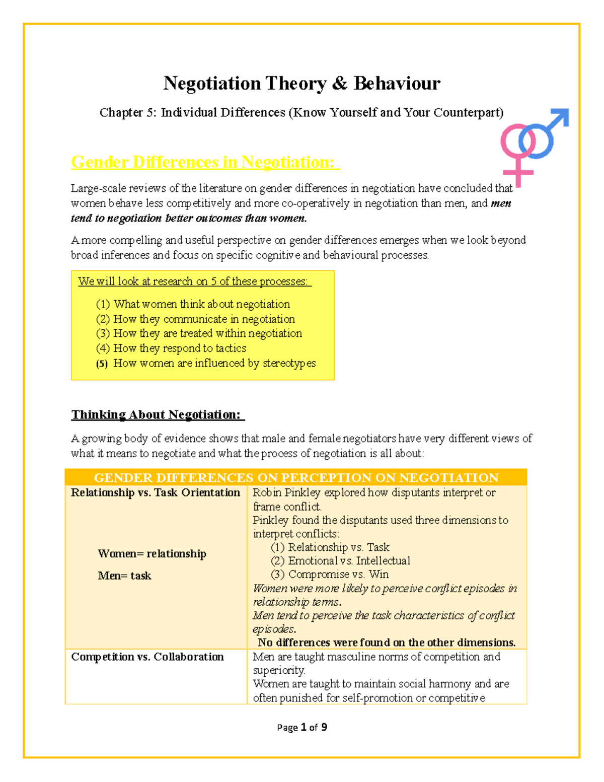 Negotiation Ch 5 Note - Negotiation Theory & Behaviour Chapter 5 ...