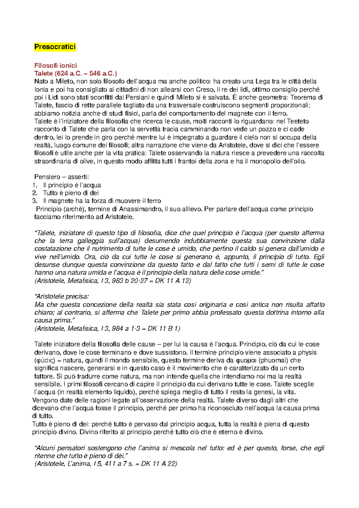 Presocratici - Appunti integrati con libro - Presocratici Filosofi ...