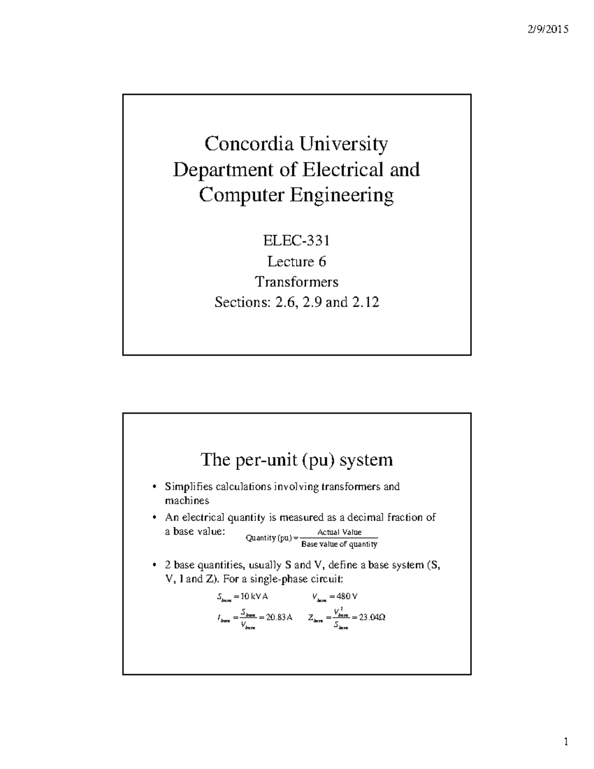 Lec 6 updated - Transformers Sections: 2.6, 2.9 and 2.12 - Concordia ...
