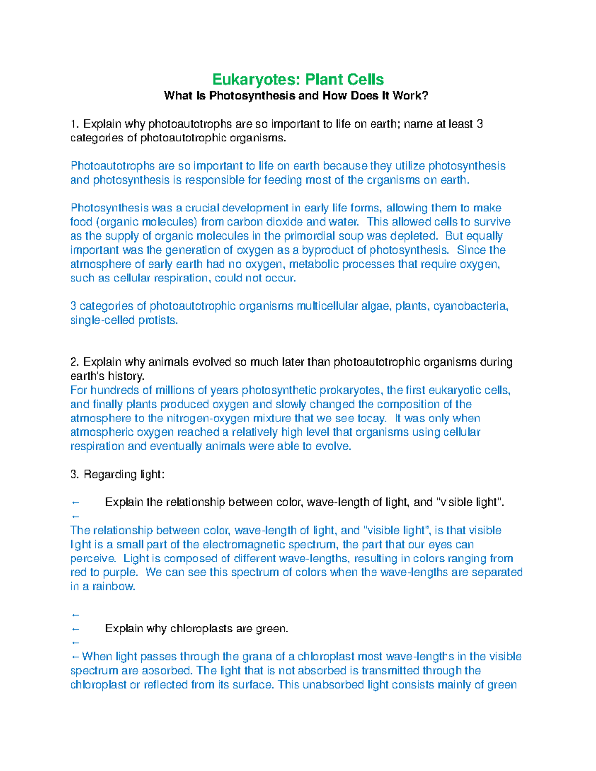 Photosynthesis 4 - notes for Homework - Eukaryotes: Plant Cells What Is ...