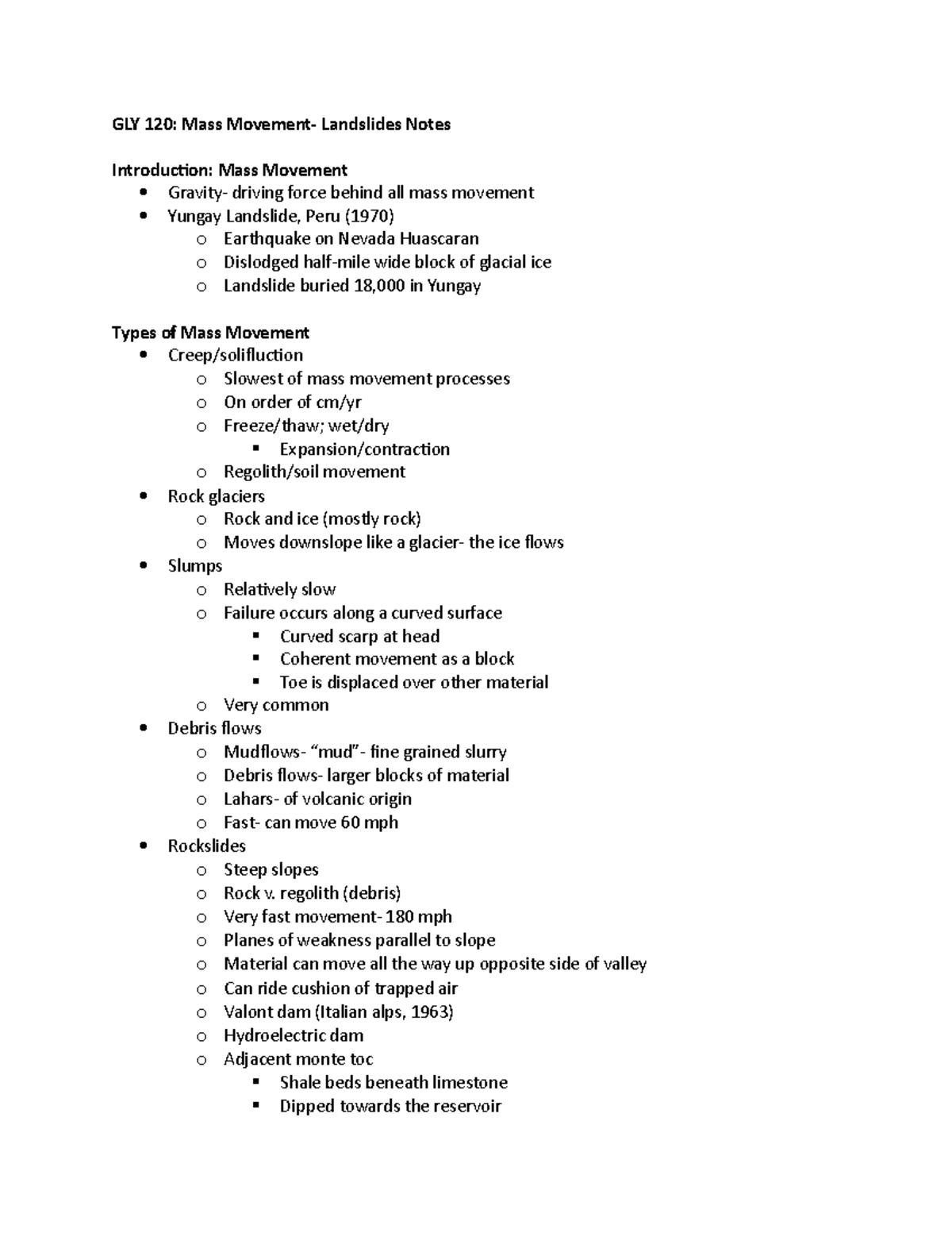 GLY 120- mass movement- landslides - GLY 120: Mass Movement- Landslides ...