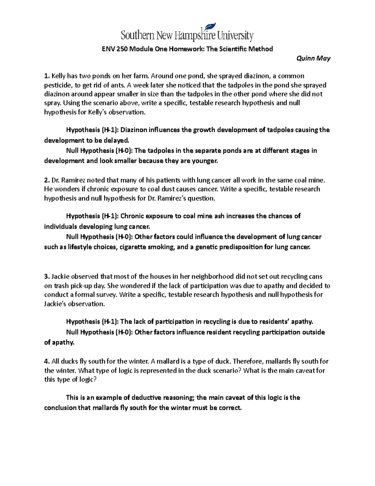 ENV 250 Module 1 Homework - ENV 250 Module One Homework: The Scientific ...