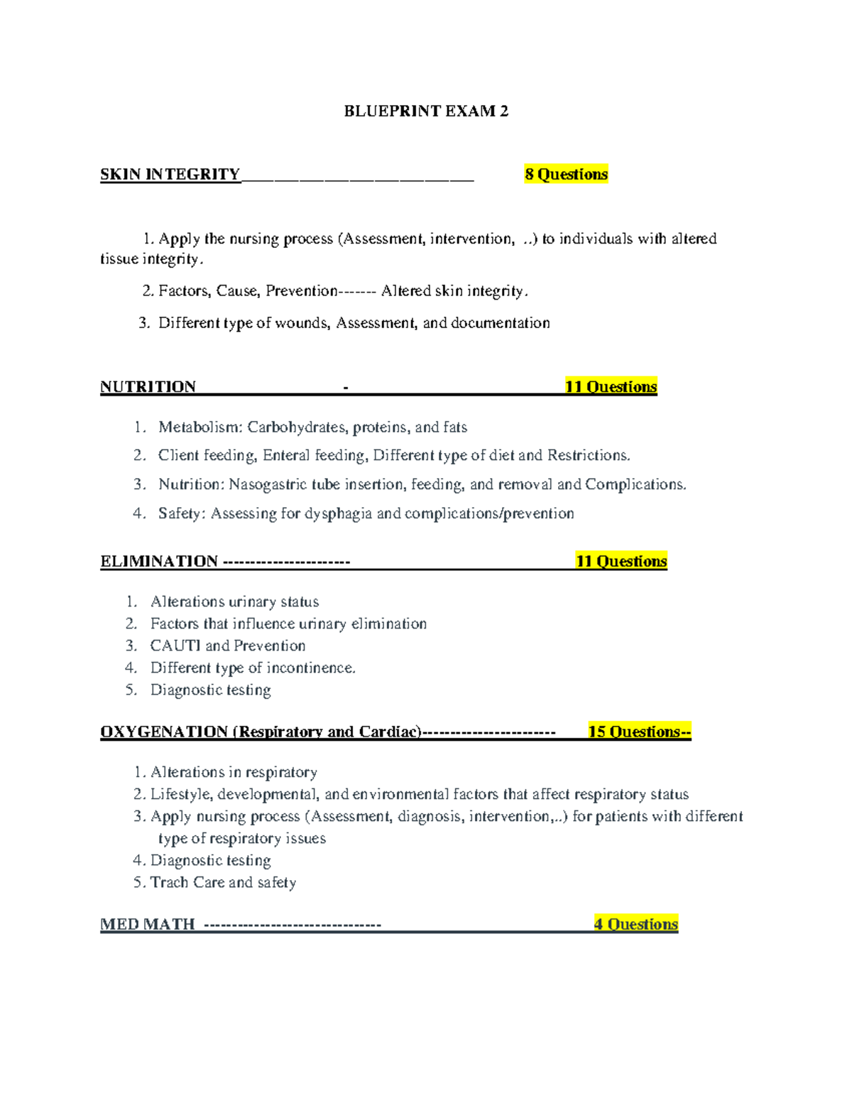 Blueprint EXAM 2 - BLUEPRINT EXAM 2 SKIN INTEGRITY ...