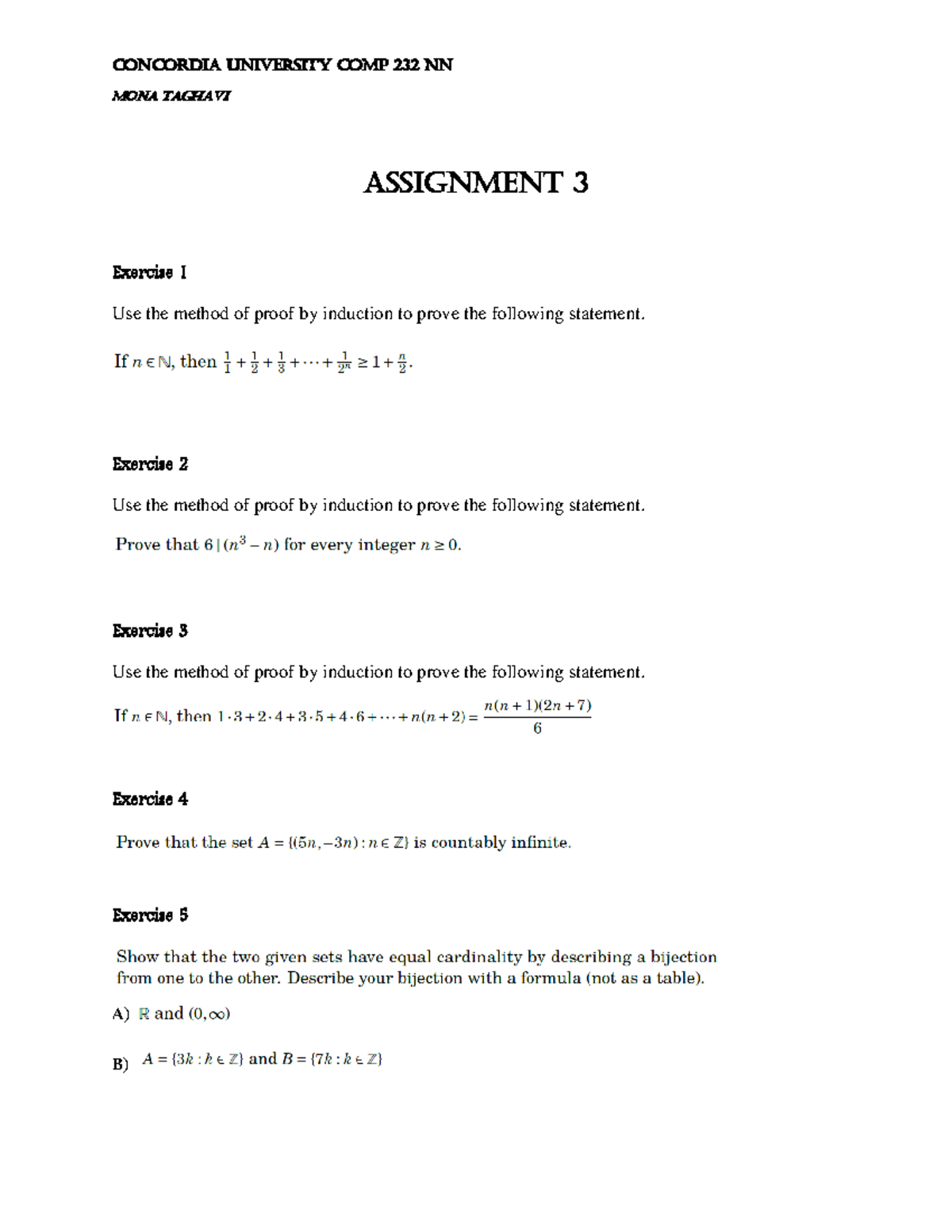 Assignment 3 Comp 232 Concordia University Comp 232 Nn Mona Taghavi
