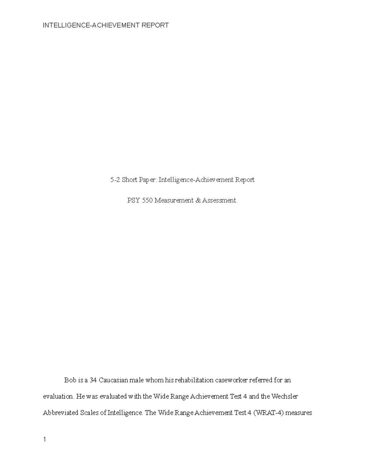 Short Paper Analyzing a Sample Intelligence-Achievement Report - 5-2 ...