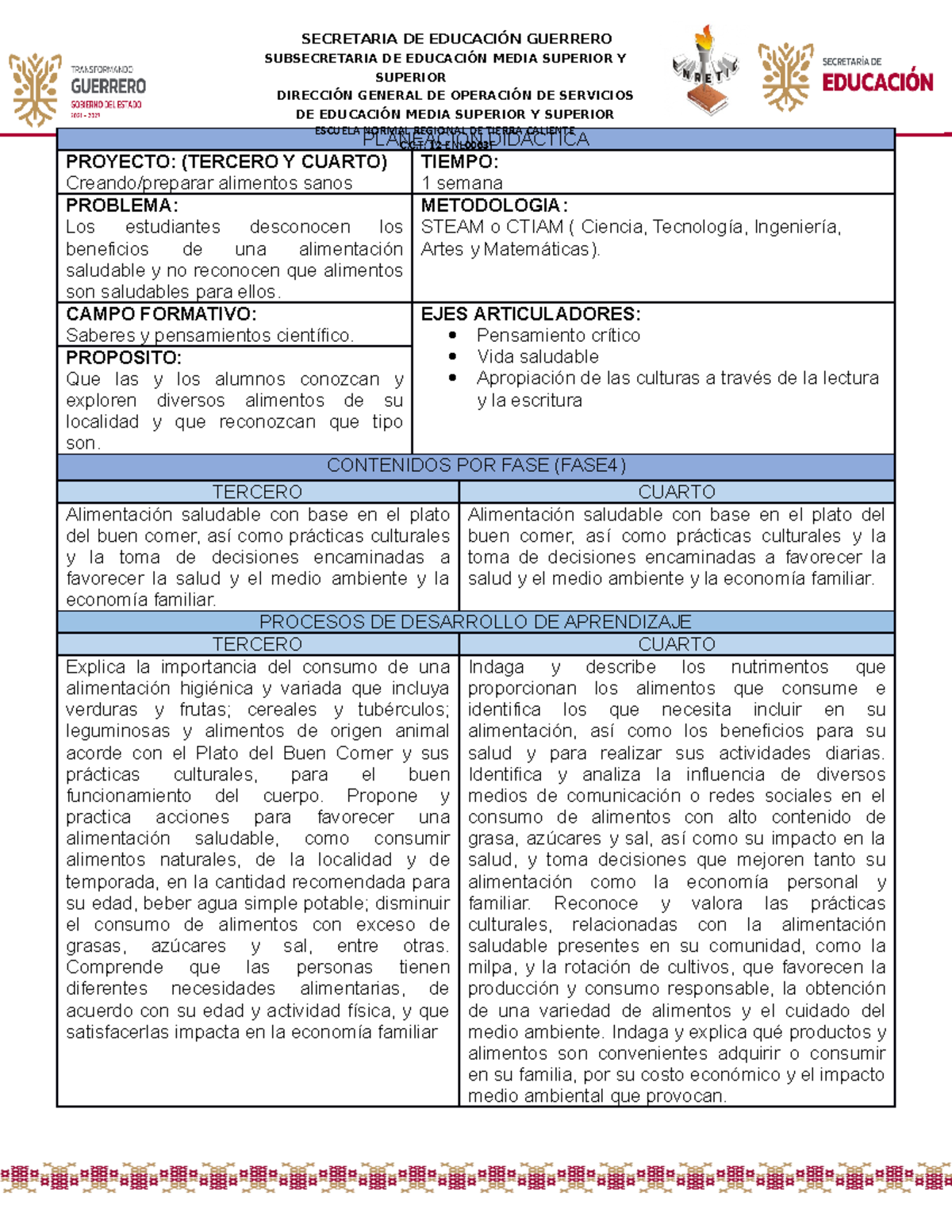 Planeacion 3ero y 4to CON Firmas - PLANEACION DIDACTICA PROYECTO: (TERCERO Y CUARTO) - Studocu