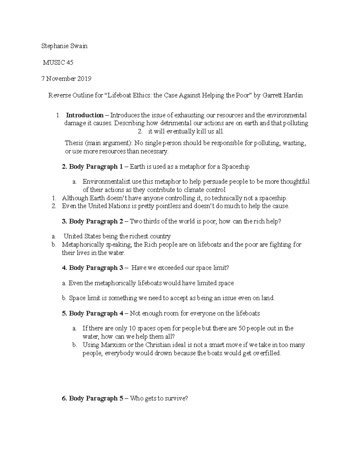 Lifeboat ethics - Professor Captor - Stephanie Swain MUSIC 45 7 ...