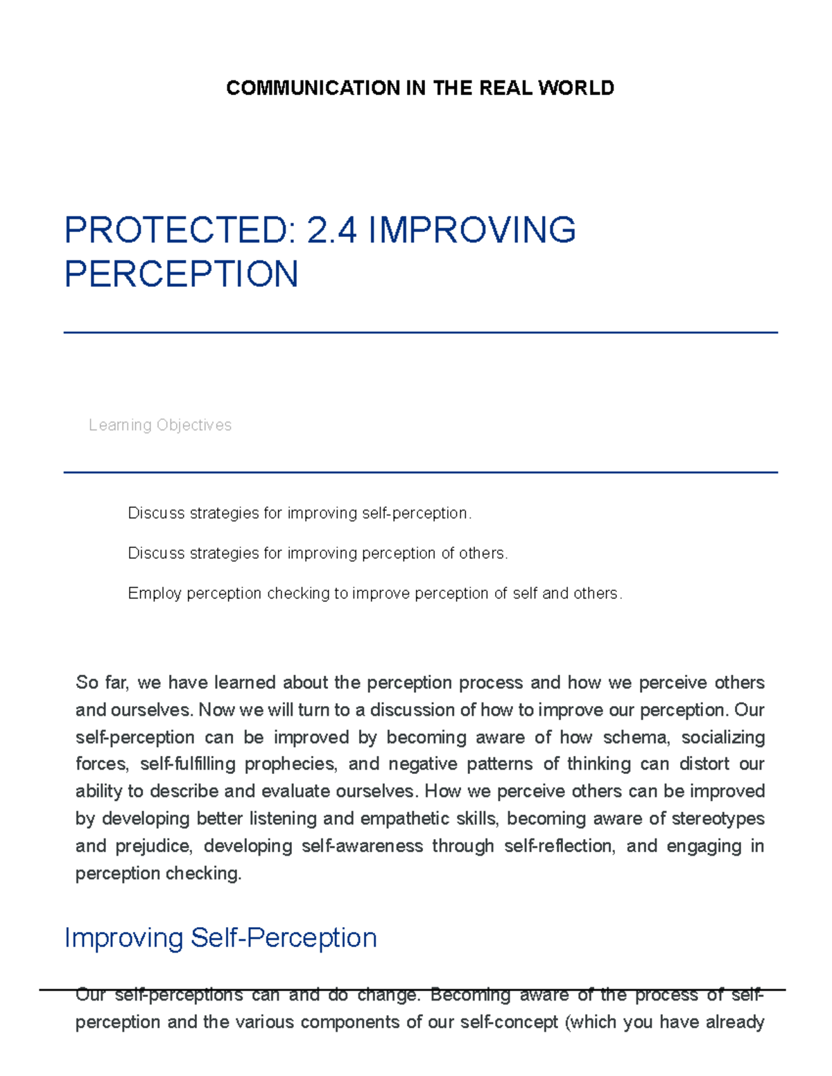 2.4 Improving Perception – Communication in the Real World ...