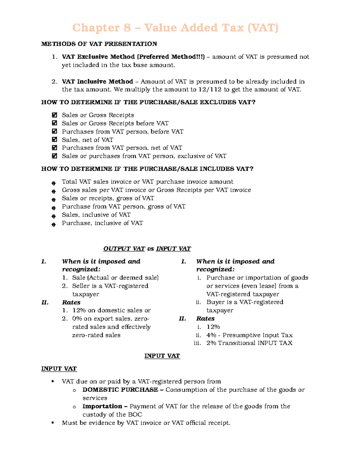 Business Taxation (chapter 8) - Chapter 8 – Value Added Tax (VAT ...