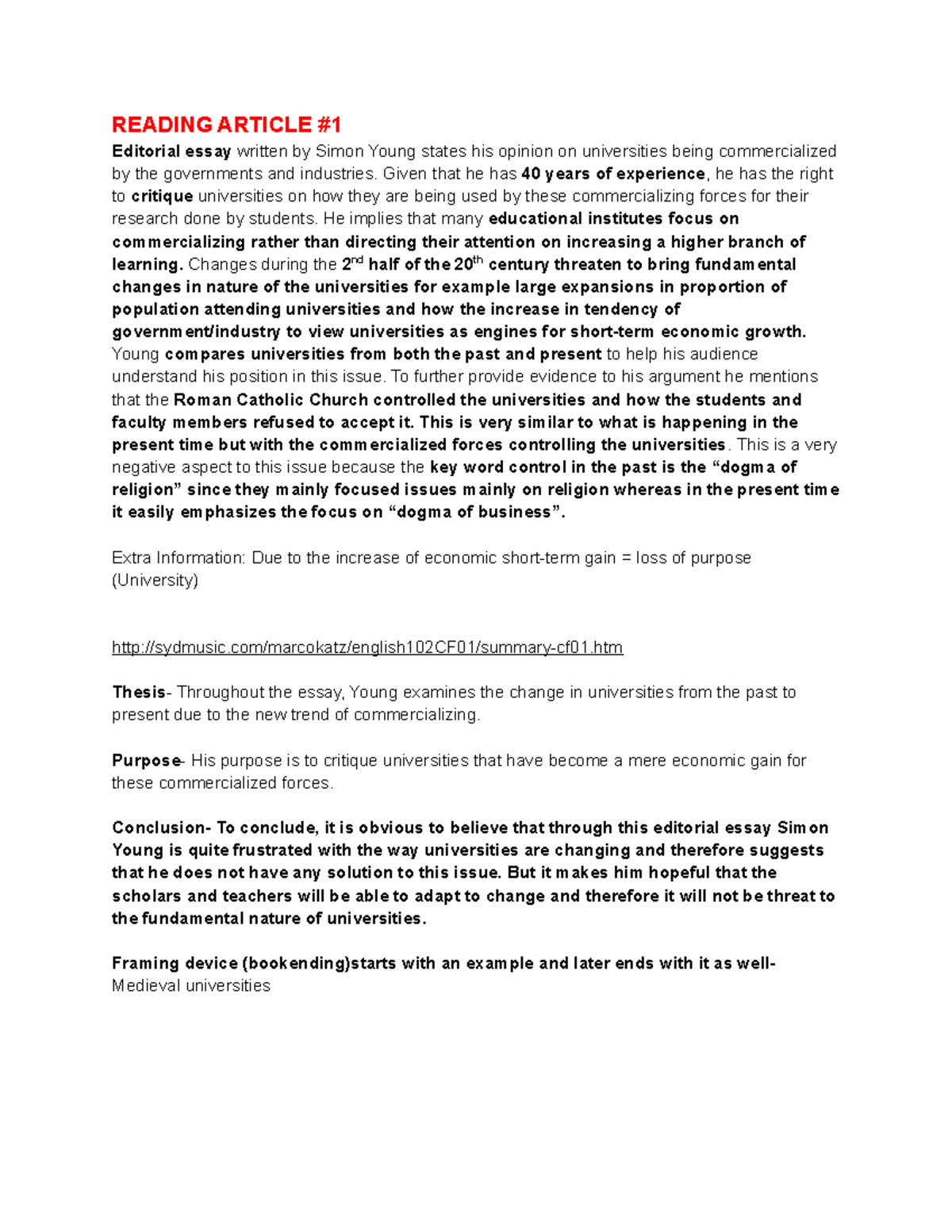 Reading Article(s) Ideas Notes - READING ARTICLE #1 Editorial essay ...