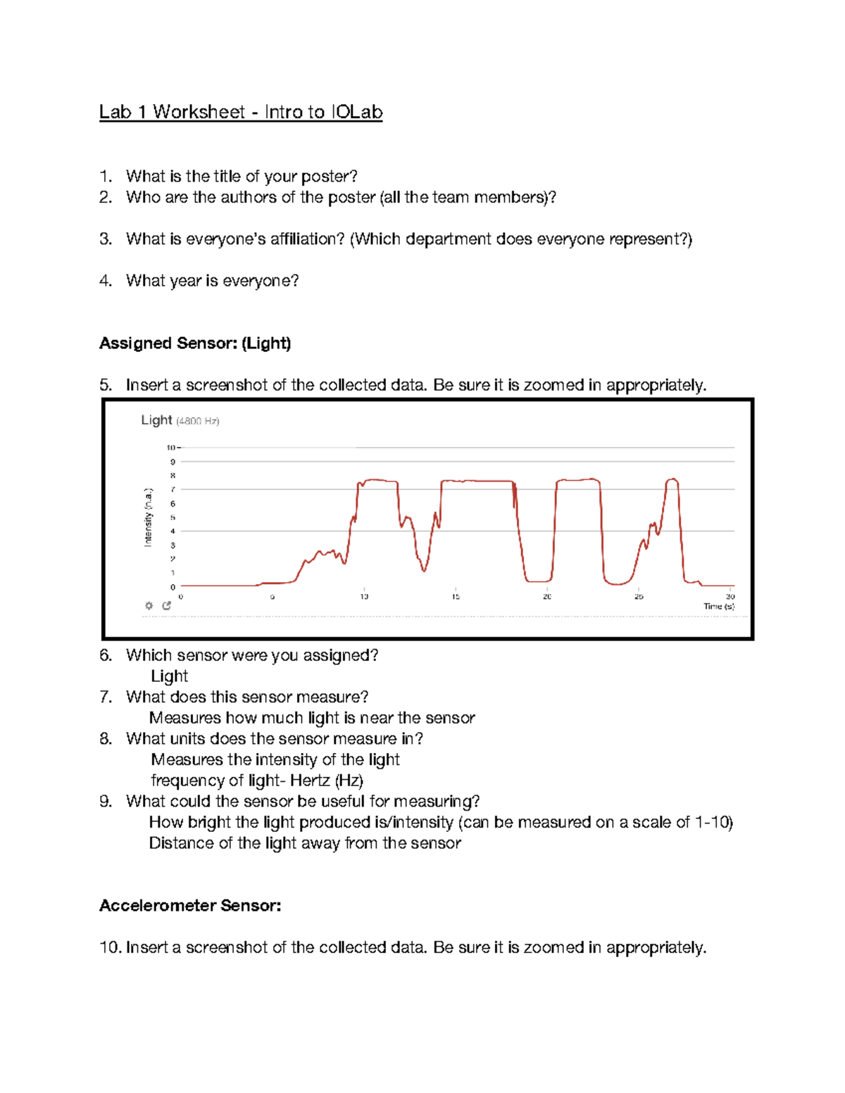 Physics Worksheet - Lab 1 Worksheet - Intro to IOLab What is the title ...