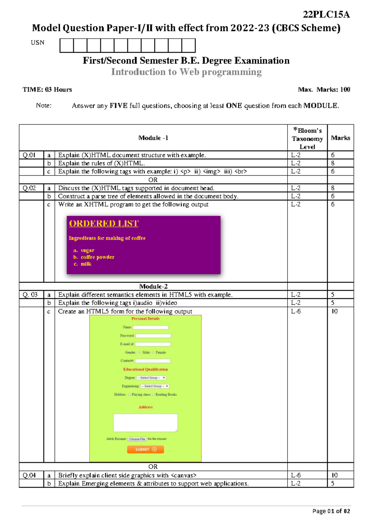 Iwp model question paper - 22PLC15A Page 01 of 02 Model Question Paper ...