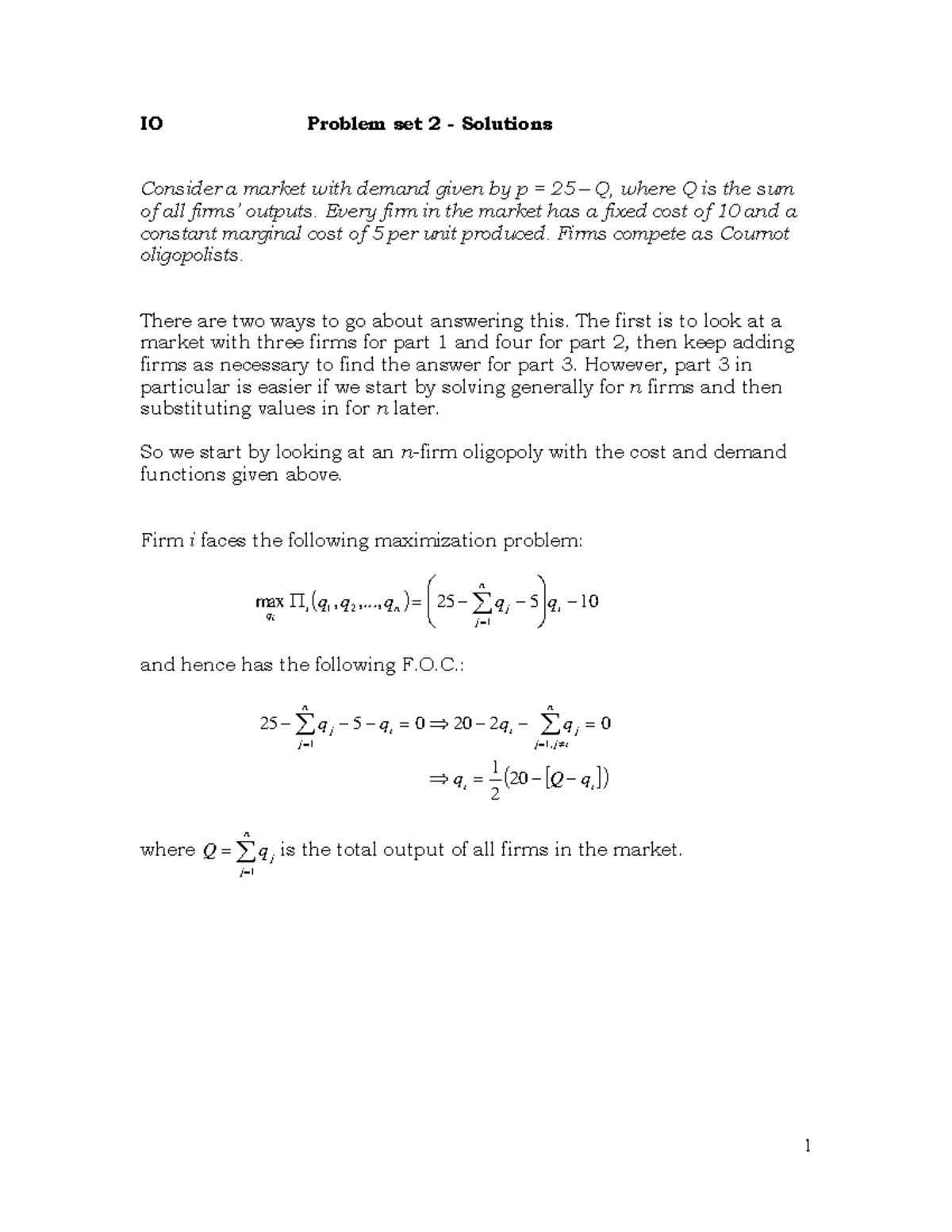 Problem 2 solutions - 1 IO Problem set 2 - Solutions Consider a market ...