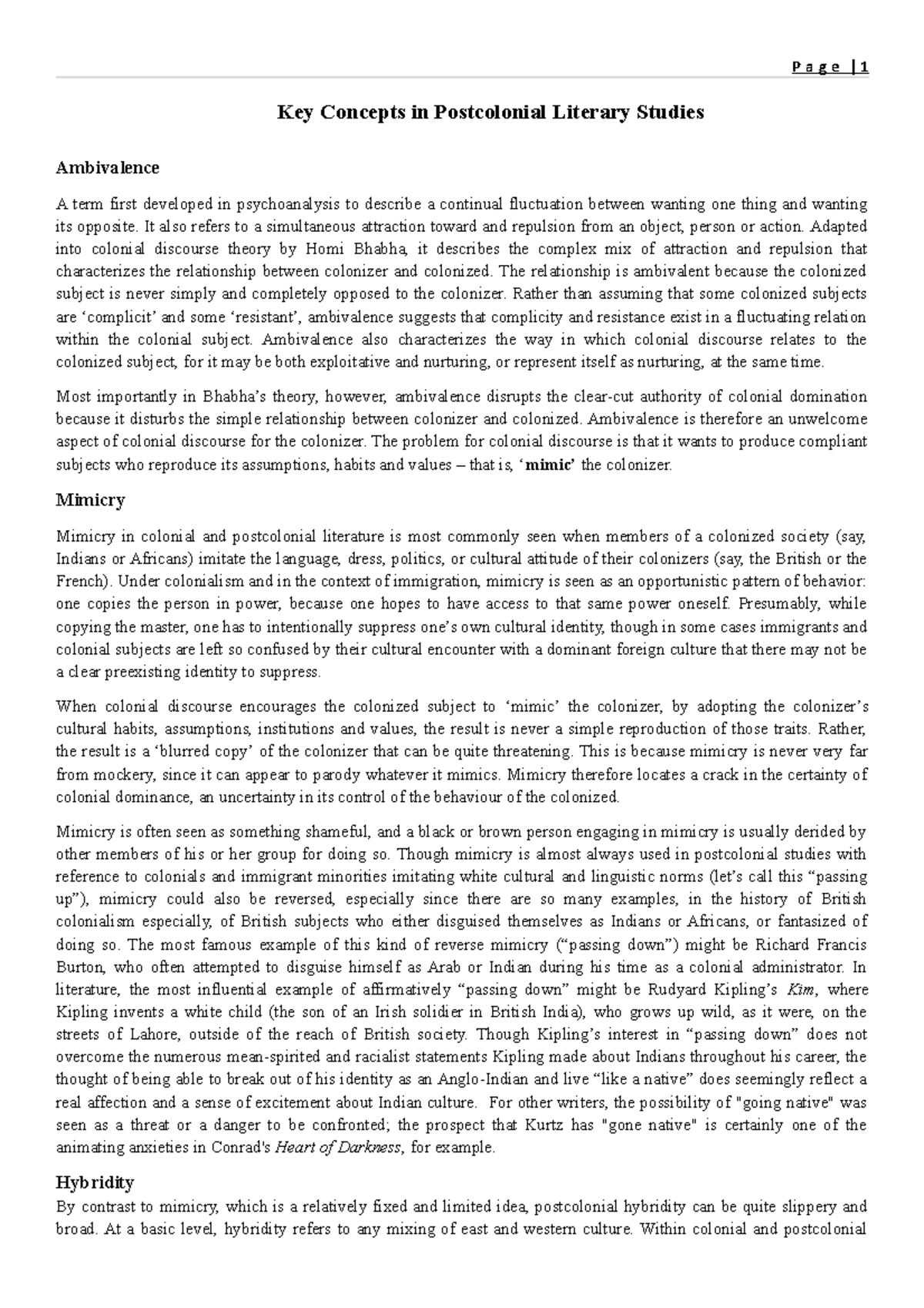 Key Concepts in Postcolonial Literary Studies - Page |1 Key Concepts in ...