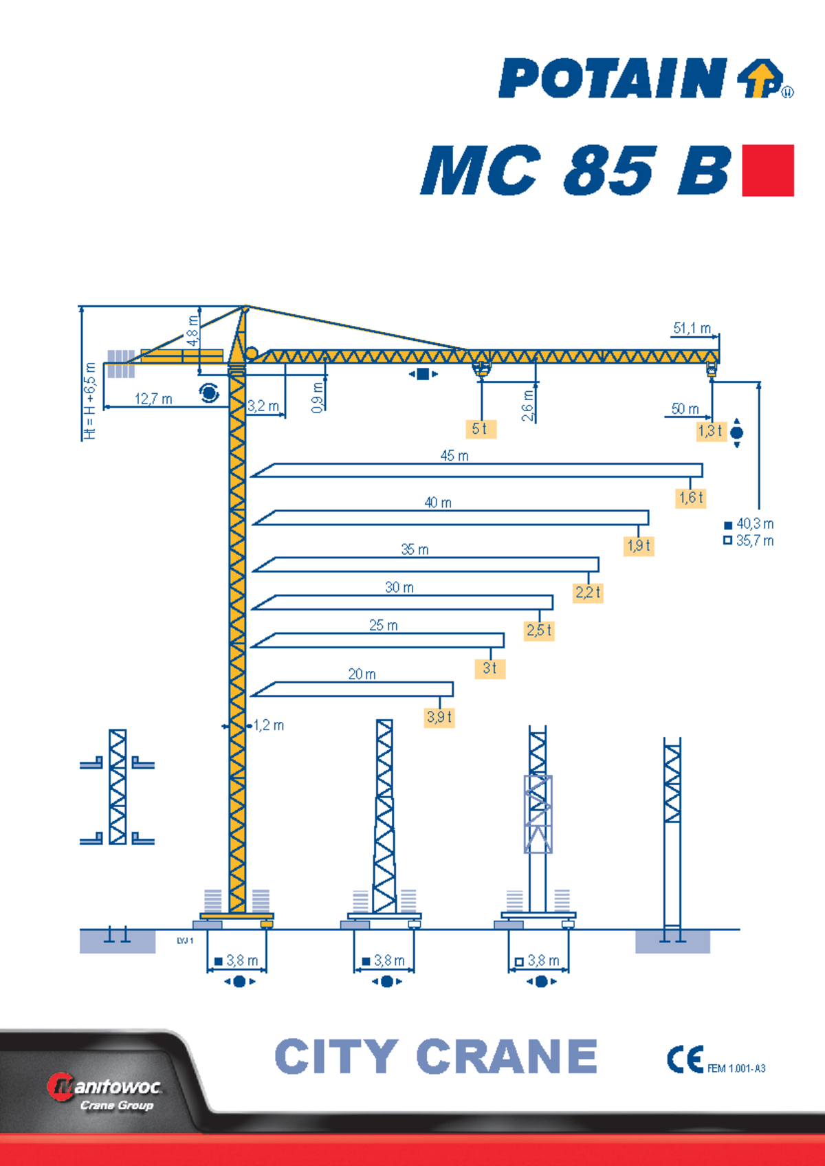 Ficha Tecnica GRUA MC85B Potain - LYJ 1 12,7 m 3,2 m 5 t 2,6 m 51,1 m 1 ...