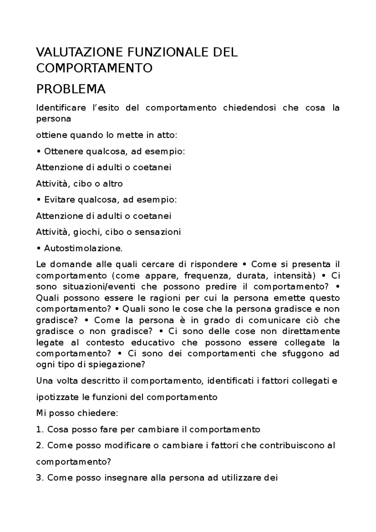 Valutazione Funzionale DEL Comportamento - VALUTAZIONE FUNZIONALE DEL COMPORTAMENTO PROBLEMA ...