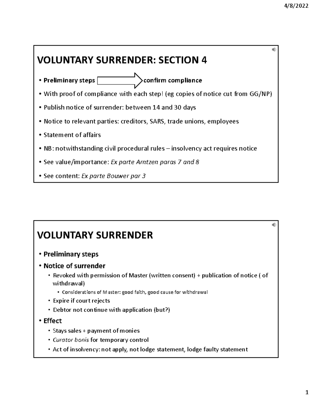 Lecture 2 week 5 FIVE FIVE LECTURE LECTURE - VOLUNTARY SURRENDER ...