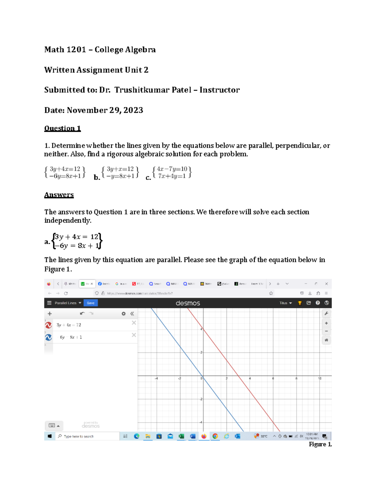 TTJ Written Assignment Unit 2 - Math 1201 – College Algebra Written Assignment Unit 2 Submitted ...
